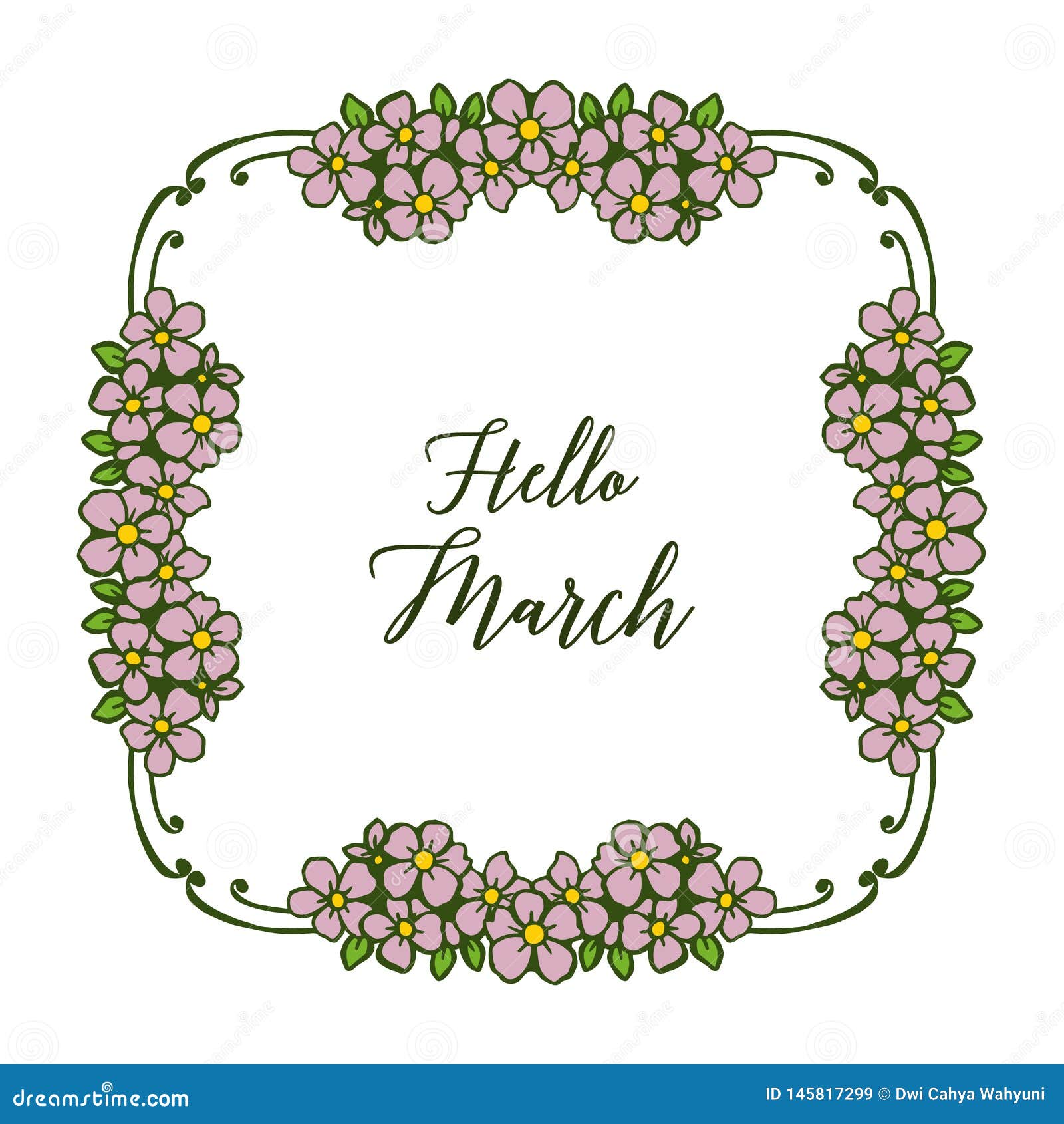 Vector Illustration of Invitation Hello March for Drawing Flower Frame ...