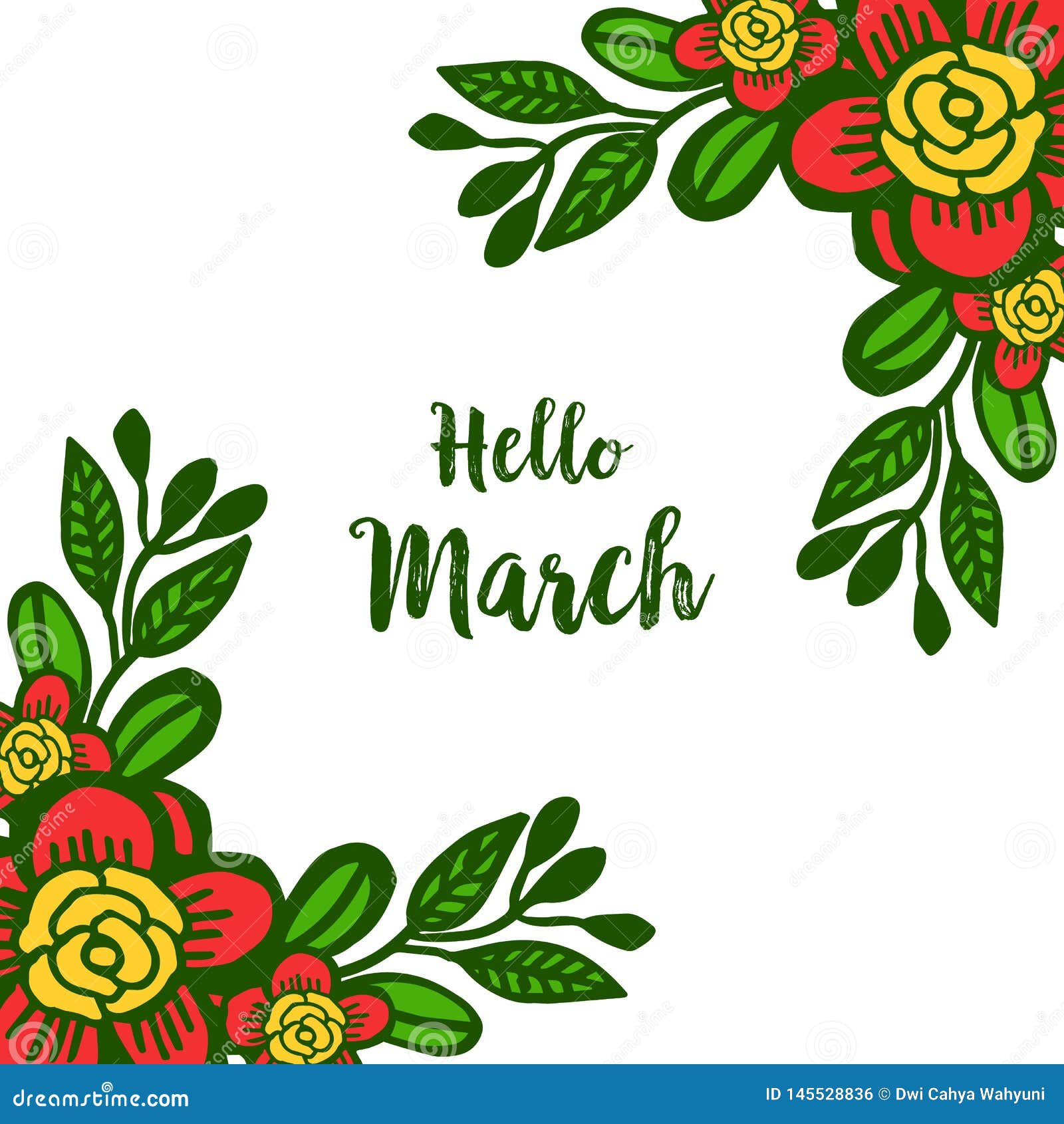 Vector Illustration Invitation Hello March with Ornate of Flower Frame ...