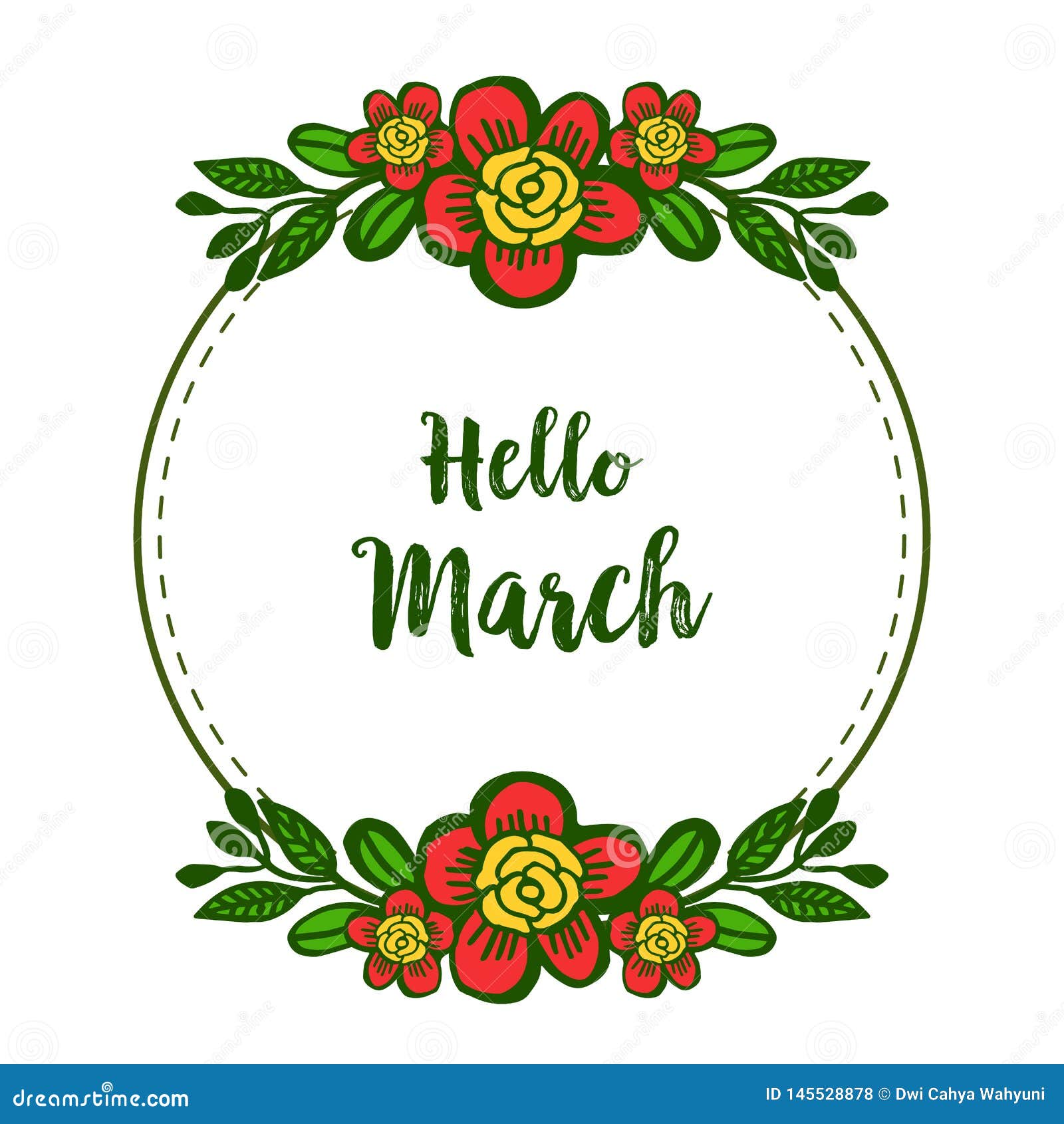 Vector Illustration Invitation Hello March with Ornate of Flower Frame ...