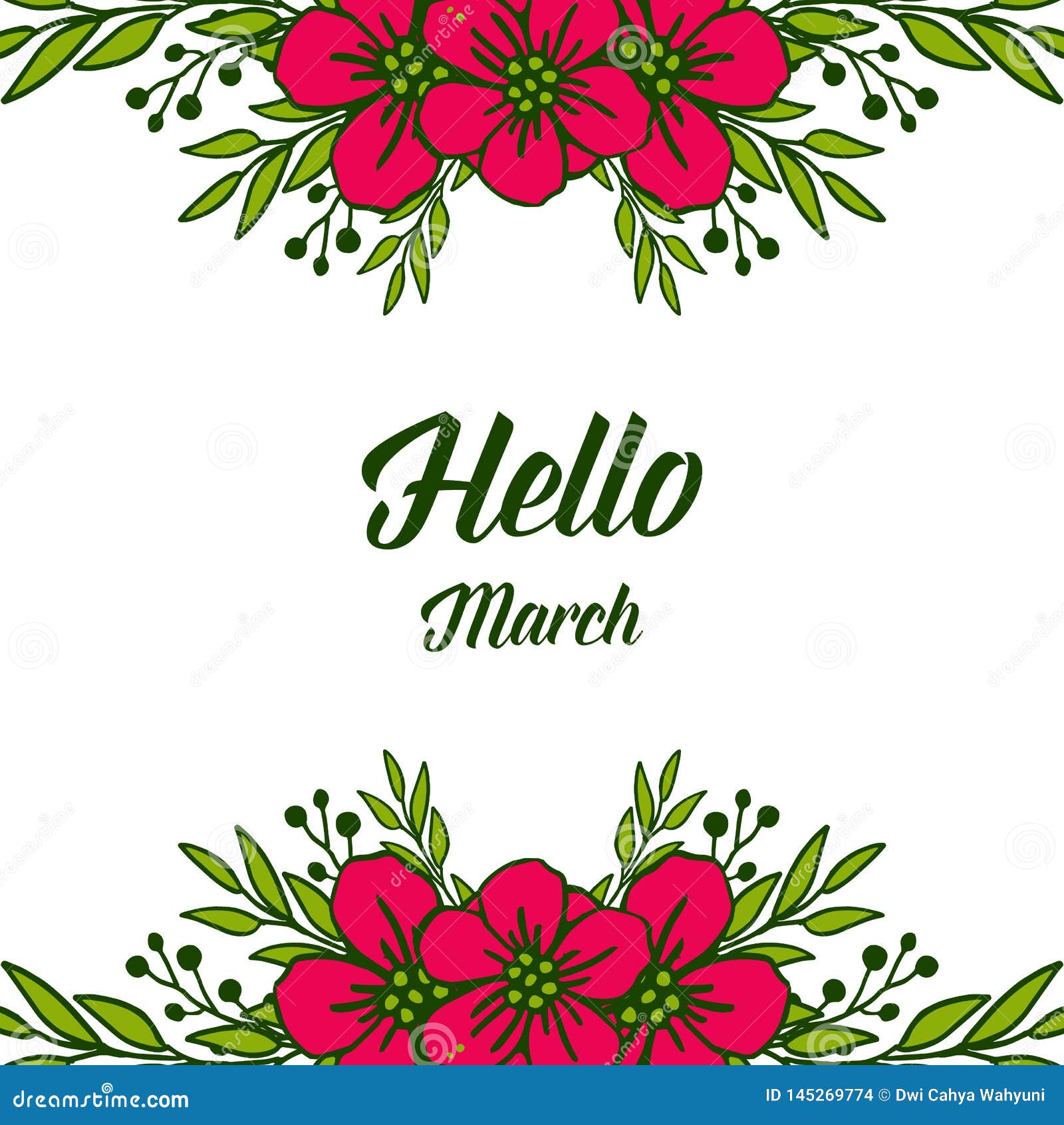 Vector Illustration Invitation Hello March with Various Floral Frame ...
