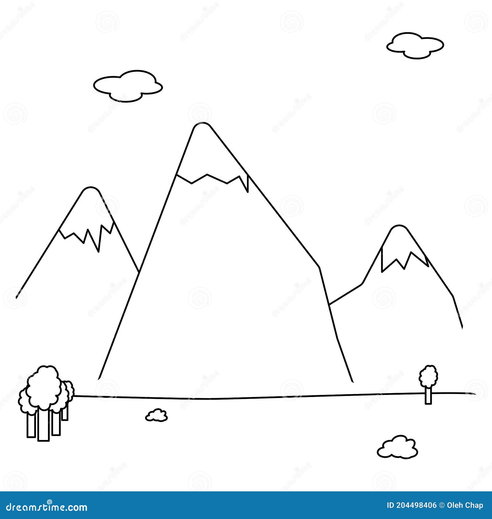 Vector Illustration Of Isolated Doodle Mountains, On White Background ...
