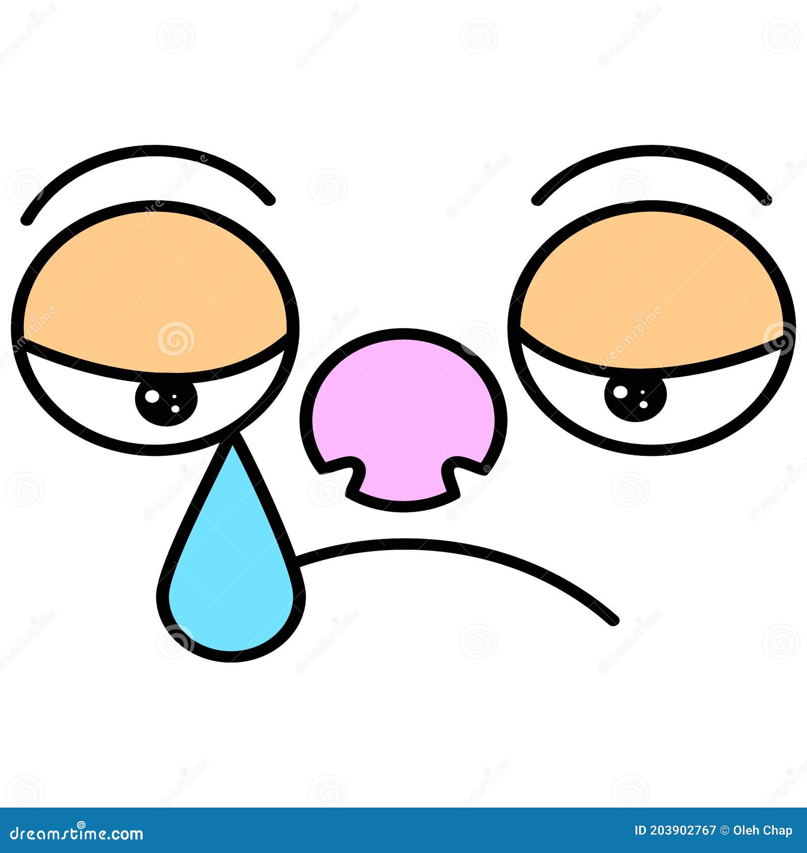 Sad Face With Tear Sign Icon. Crying Symbol. Cartoon Vector ...