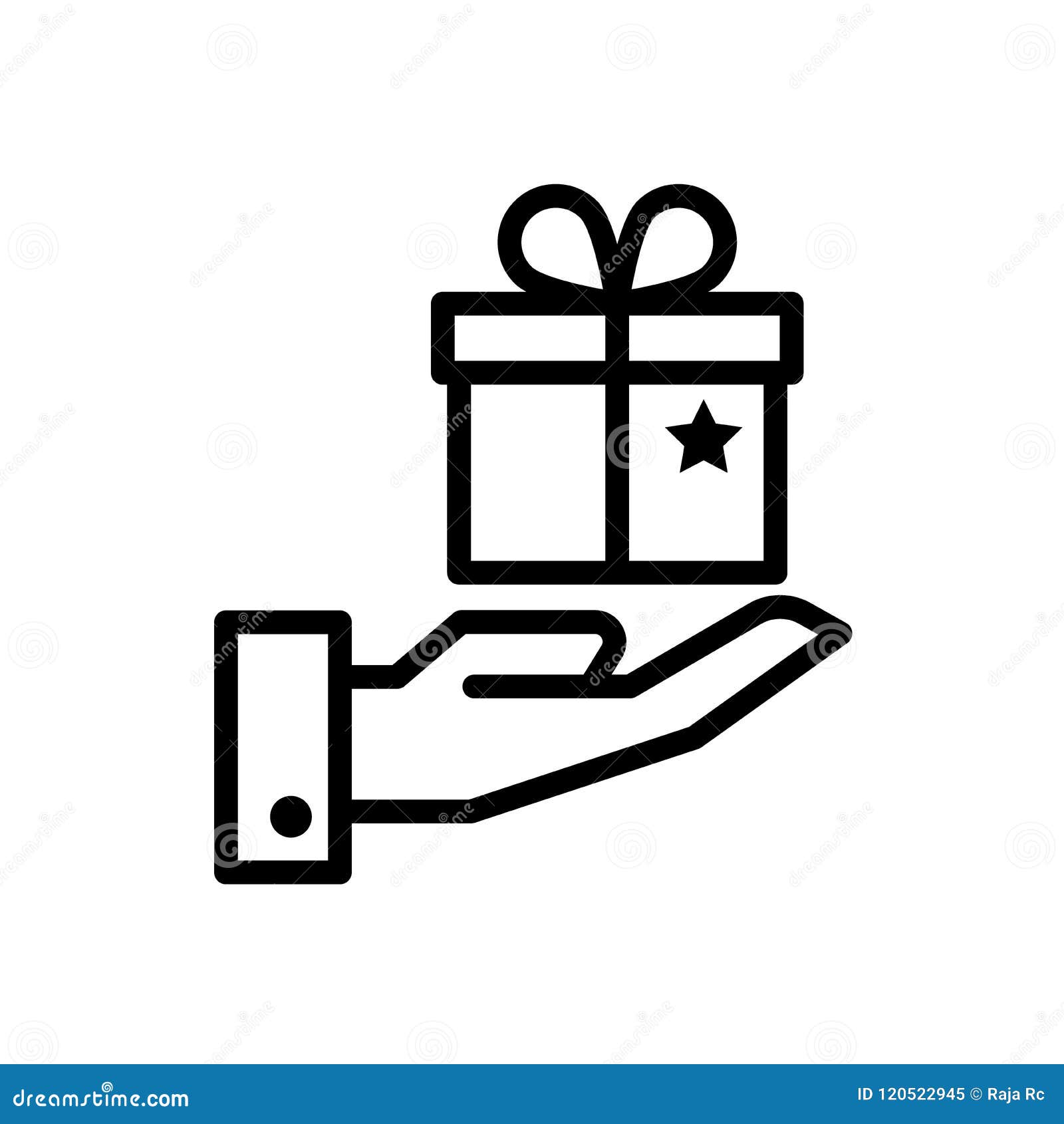 Gift pack on hand icon stock vector. Illustration of hand - 120522945