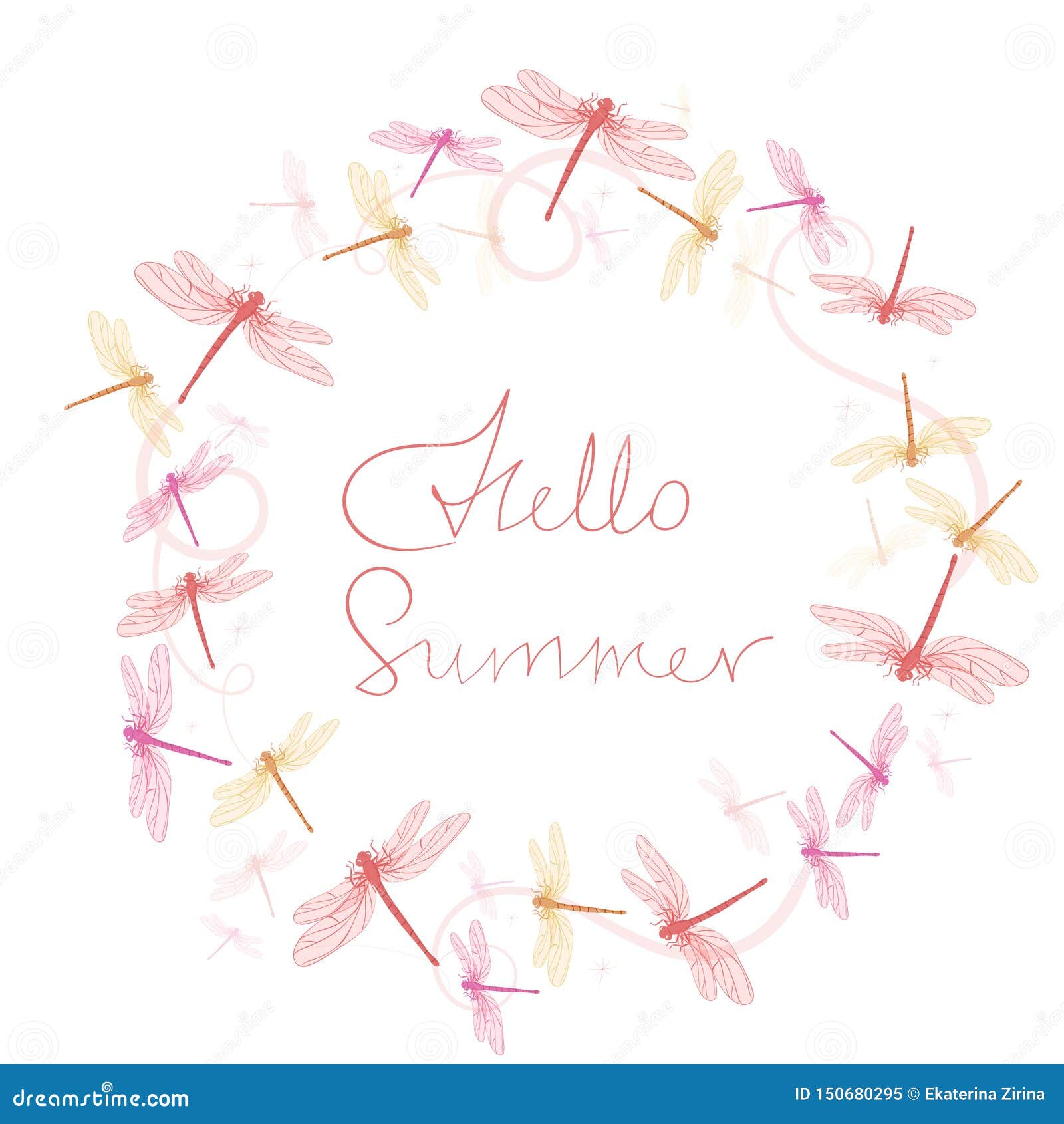 Round Frame of Dragonflies. Vector Illustration Isolated on White ...