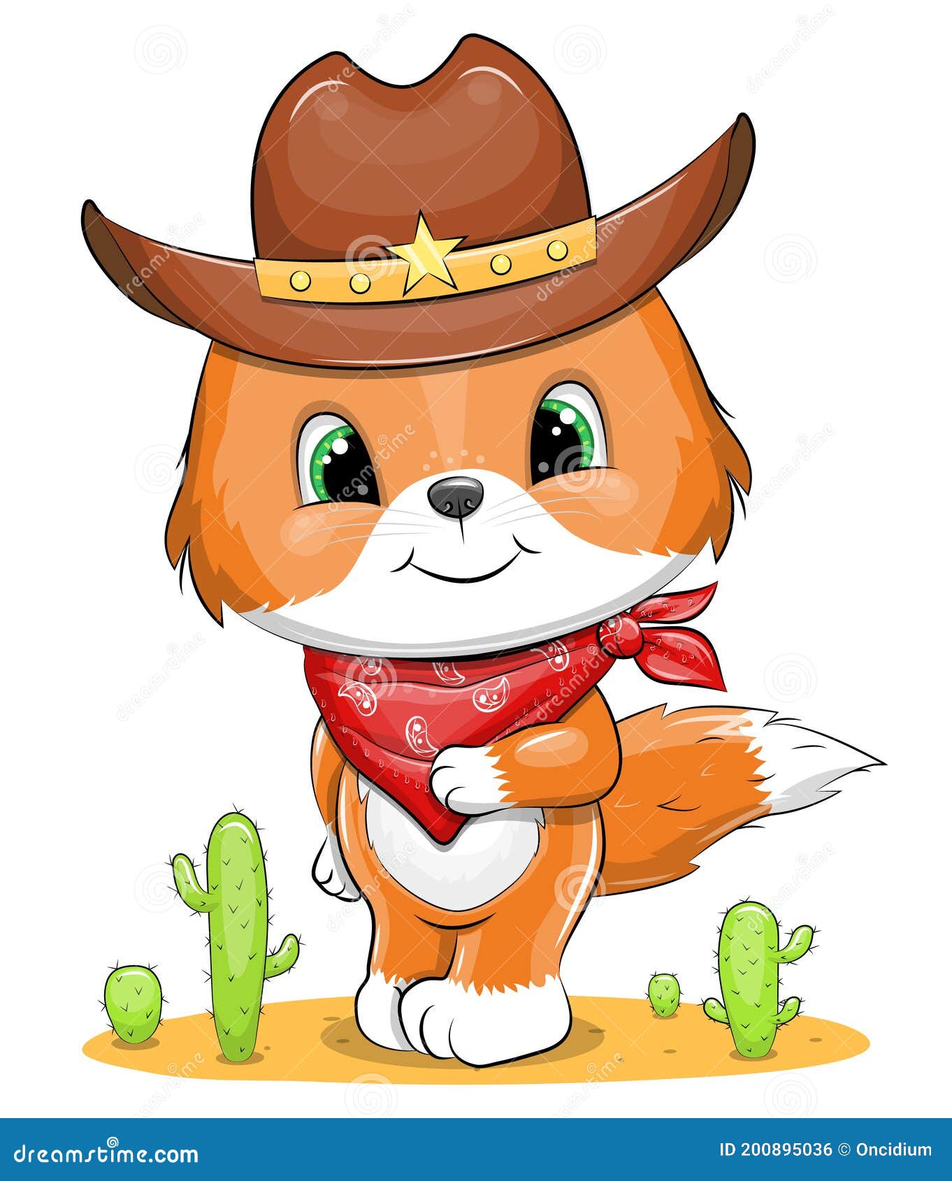 Cute Fox in Cowboy Hat and Red Scarf. Stock Vector - Illustration of ...