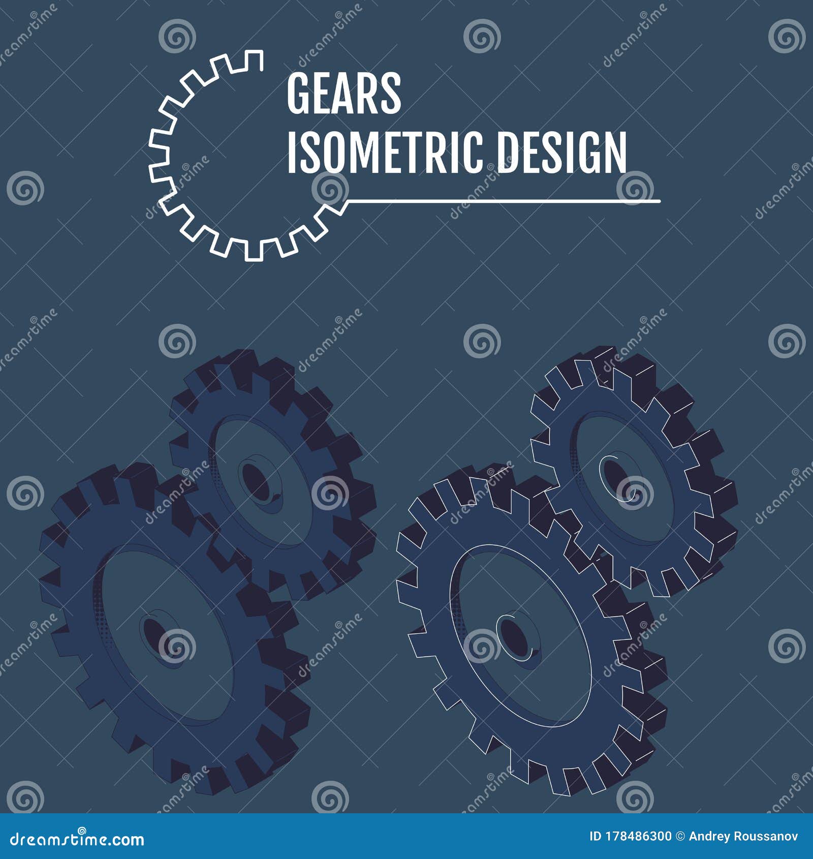 Vector Illustration of Isometric Gears on the Grey Background. Stock ...