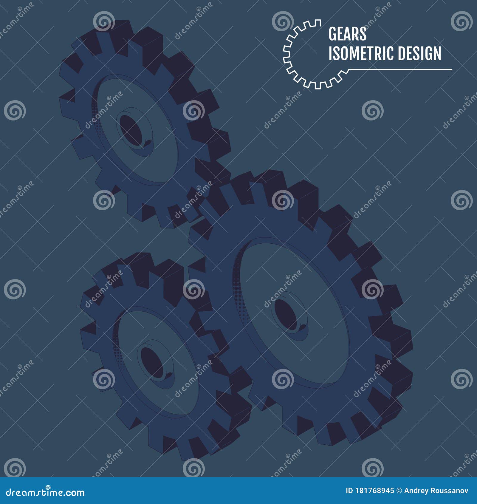 Vector Illustration of Isometric Gears on the Grey Background. Stock ...