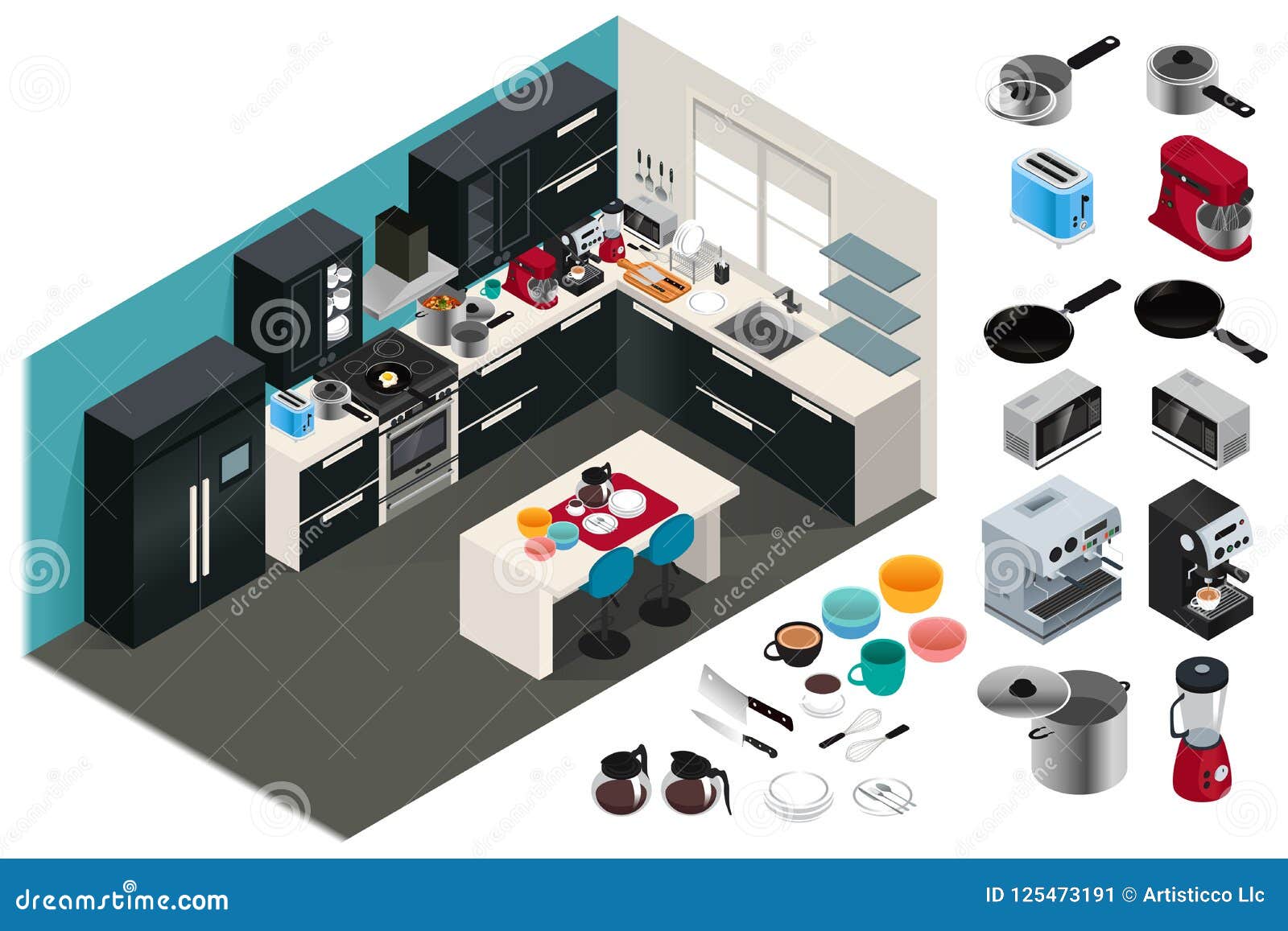 Isometric Kitchen Appliances Illustration Stock Vector - Illustration ...
