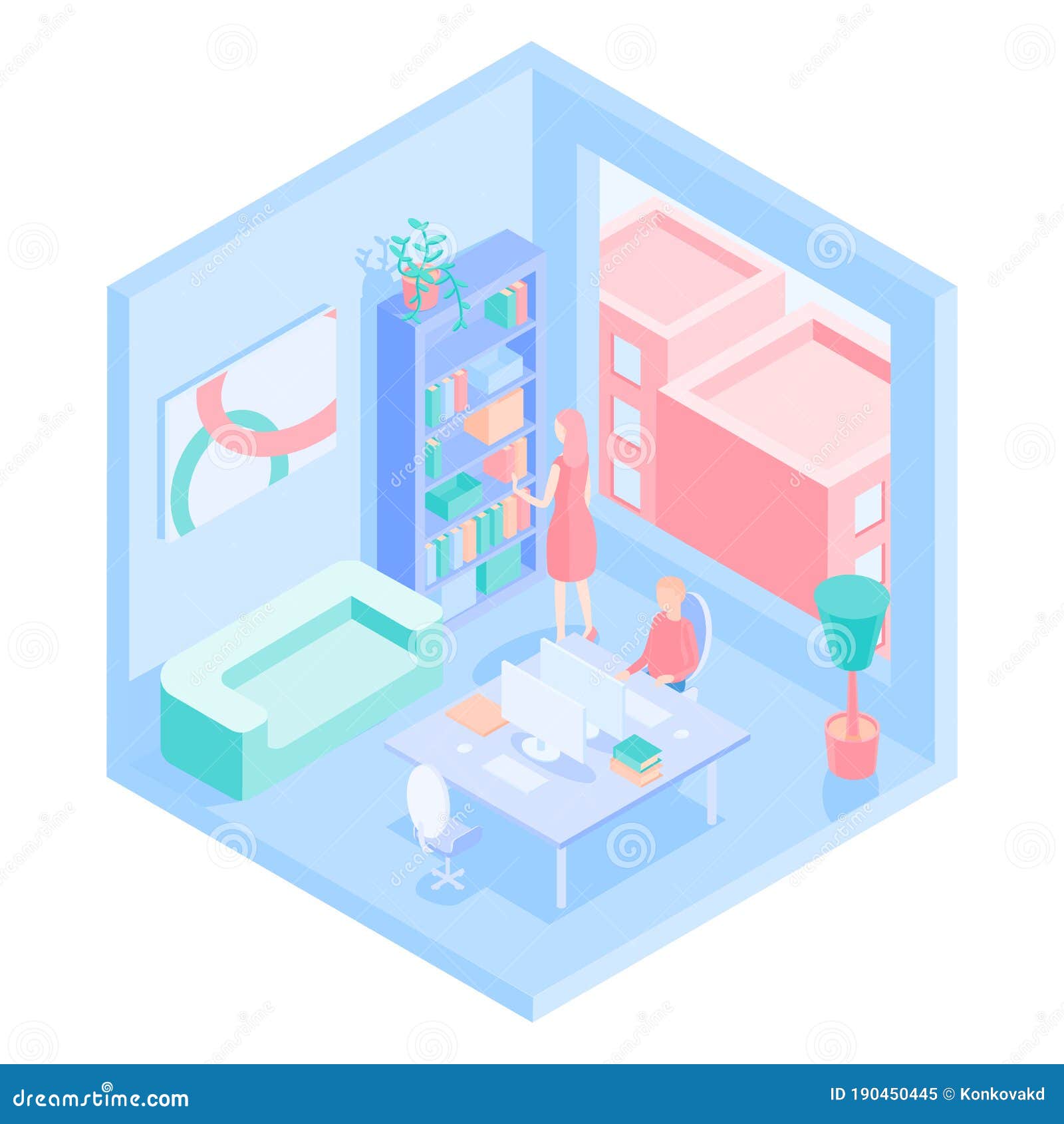 Vector Illustration of Isometric Small Office Interior Stock Vector ...