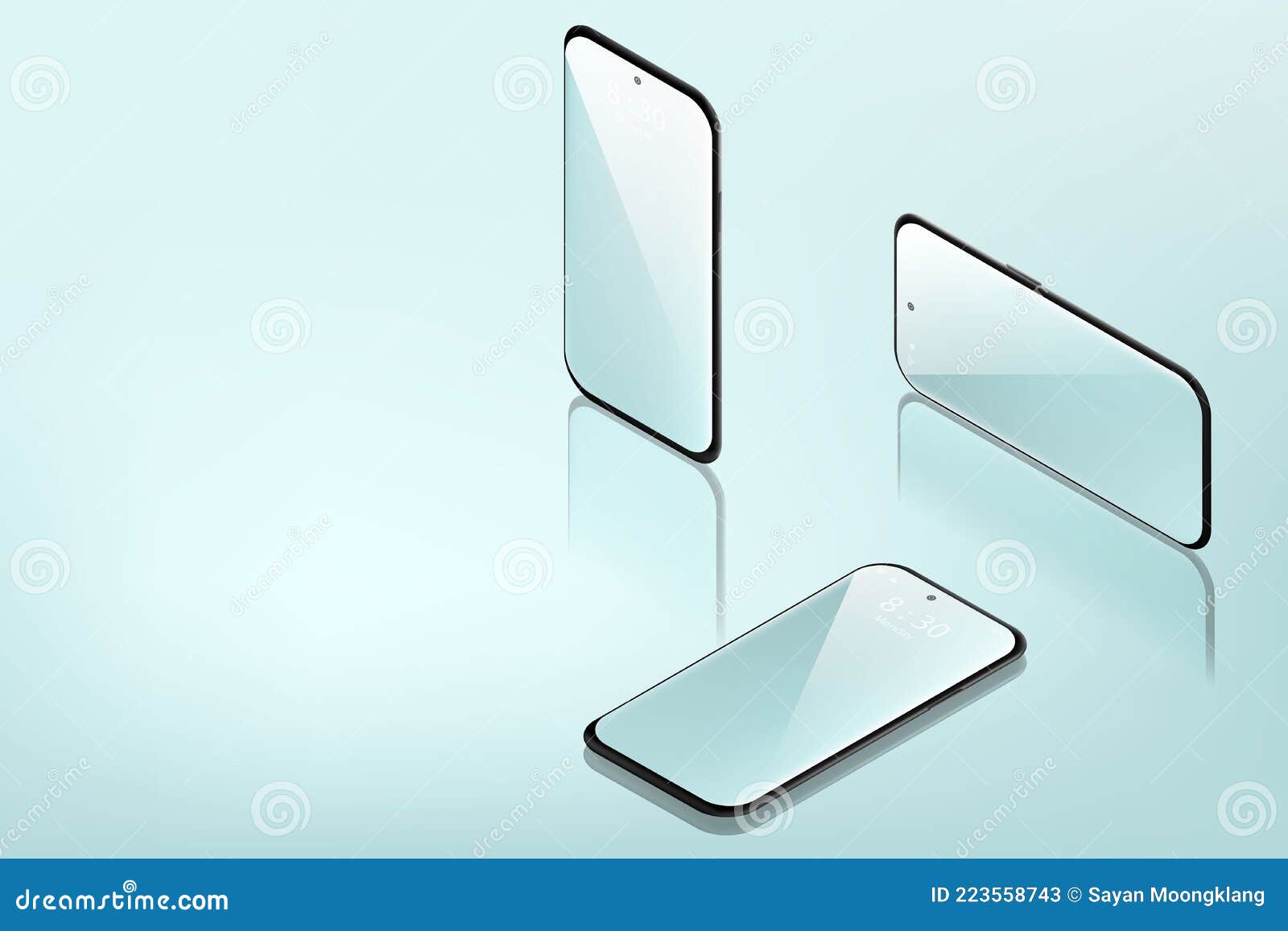 Vector Illustration Isometric Smartphone with Mirror Reflection on ...
