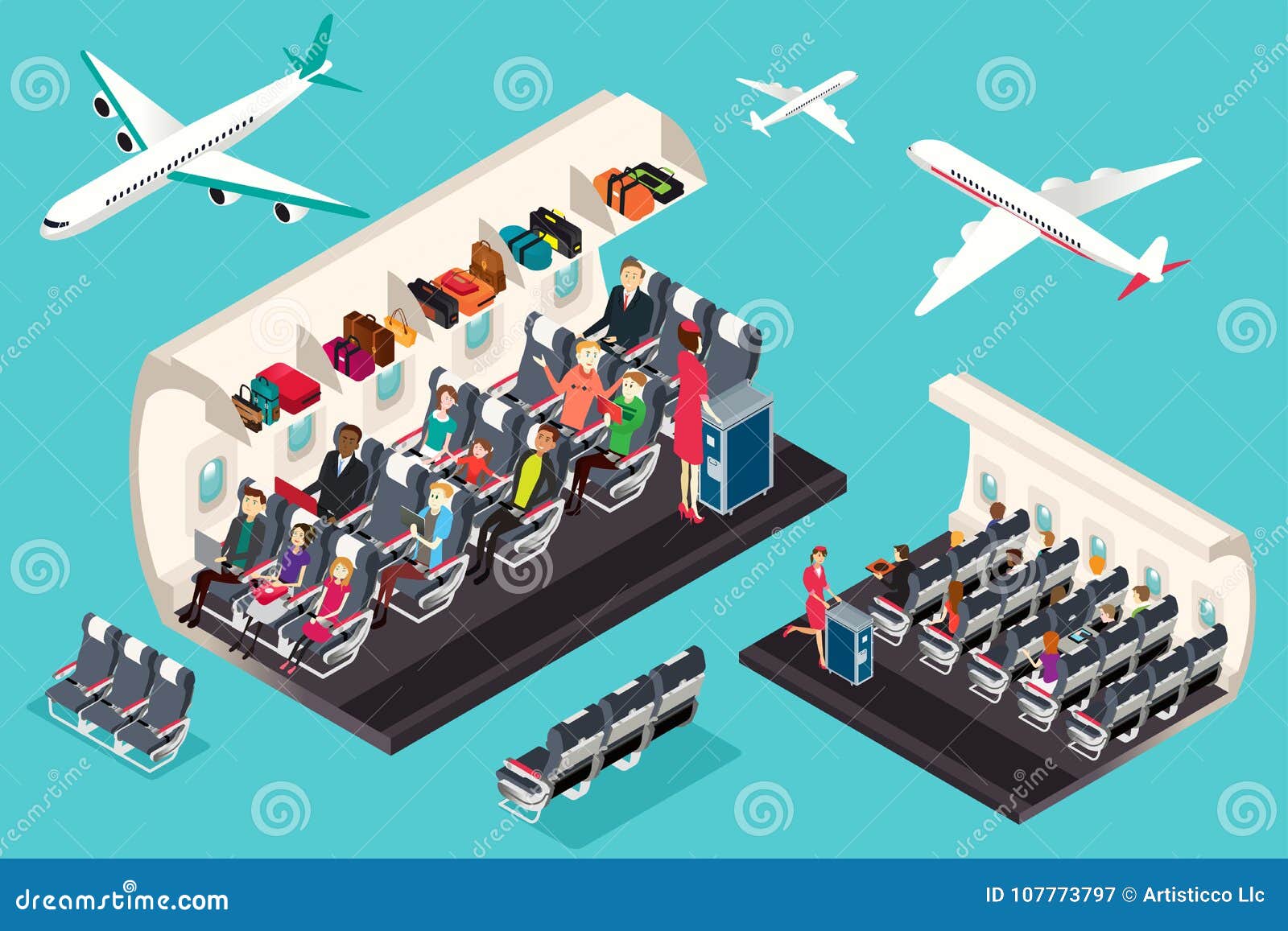 Isometric View of the Interior of an Airplane Illustration Stock Vector ...