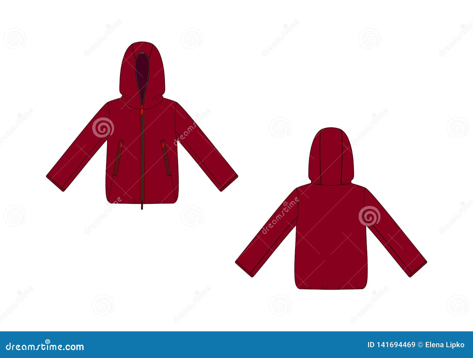 Fashion Technical Sketch of Hooded Jacket in Vector Graphic Stock ...