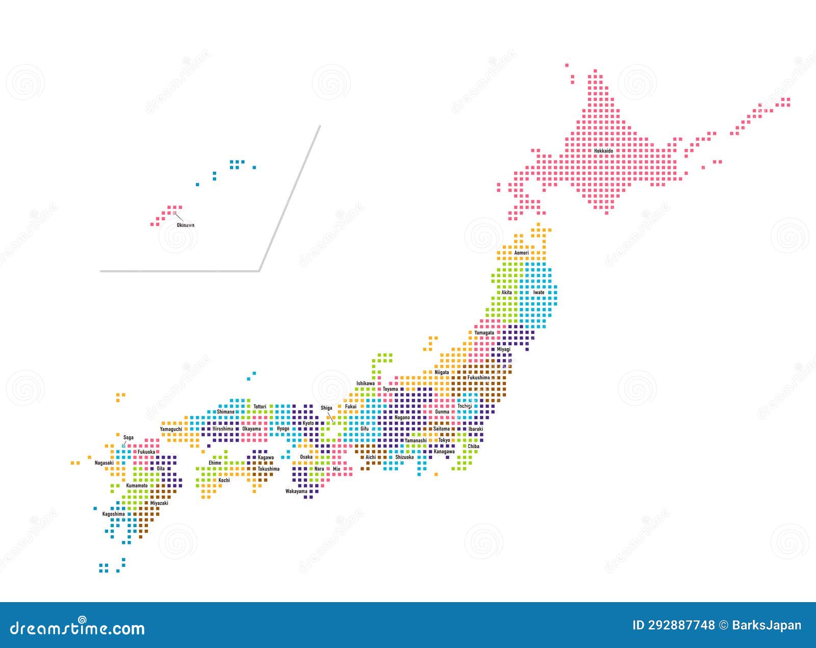 Vector Illustration of Japan Map Colors are Changed for Each ...