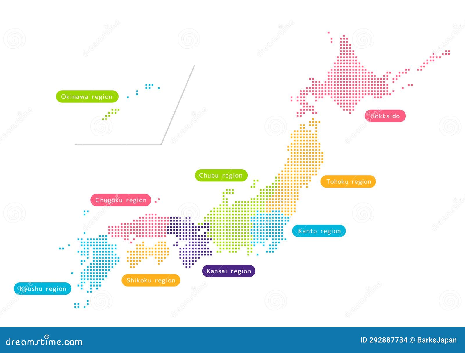 Vector Illustration of Japan Map Different Colors for Each Region Stock ...