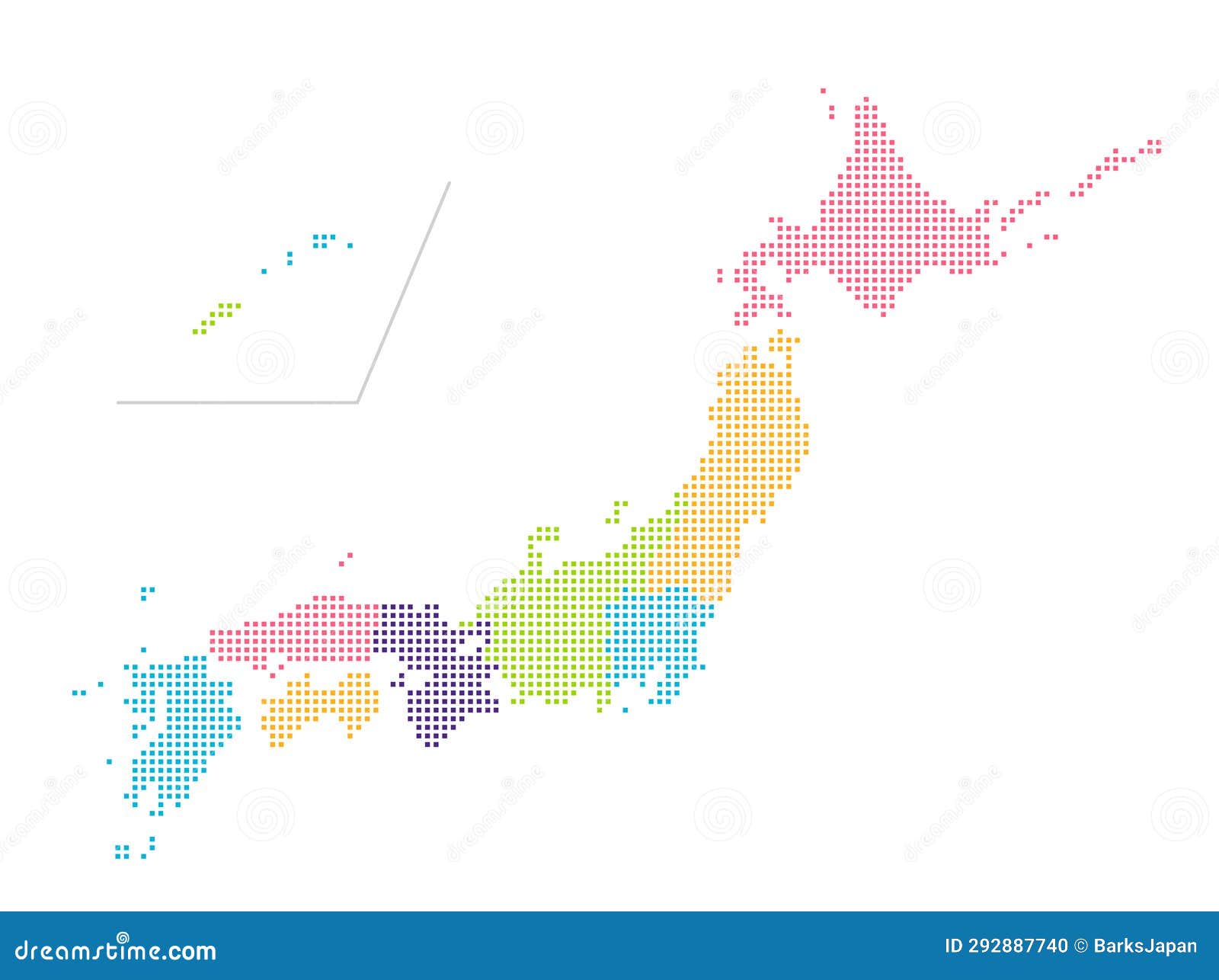 Vector Illustration of Japan Map Different Colors for Each Region Stock ...