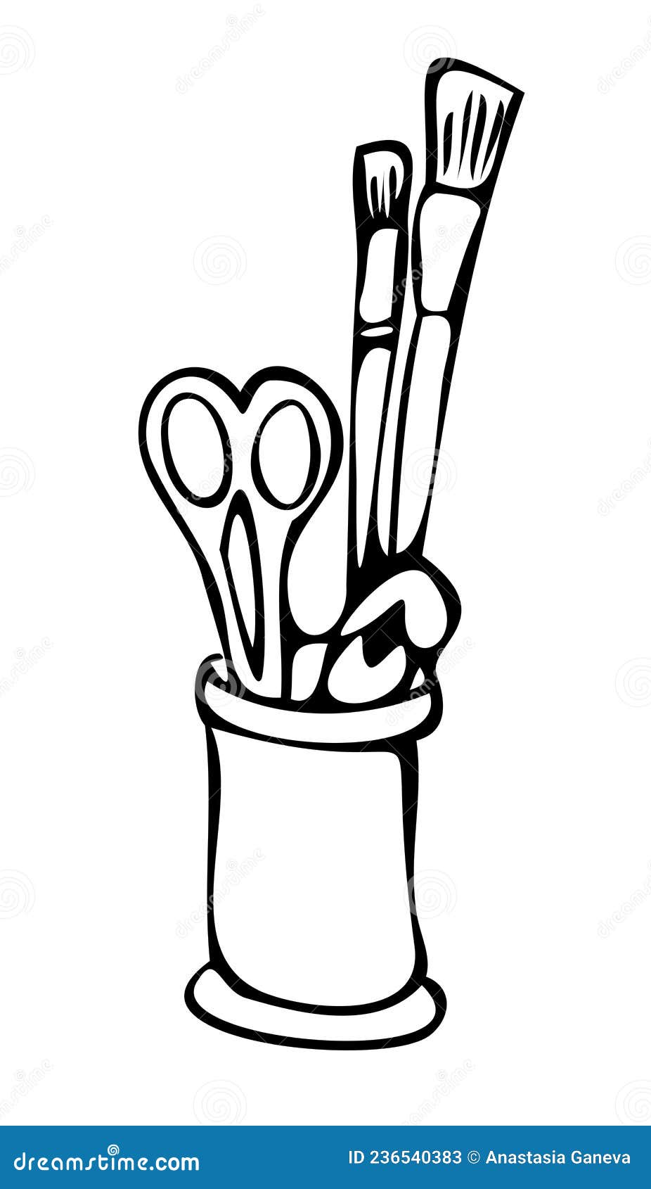 Vector Illustration of Jar with Brushes and Scissors. Stock Vector ...