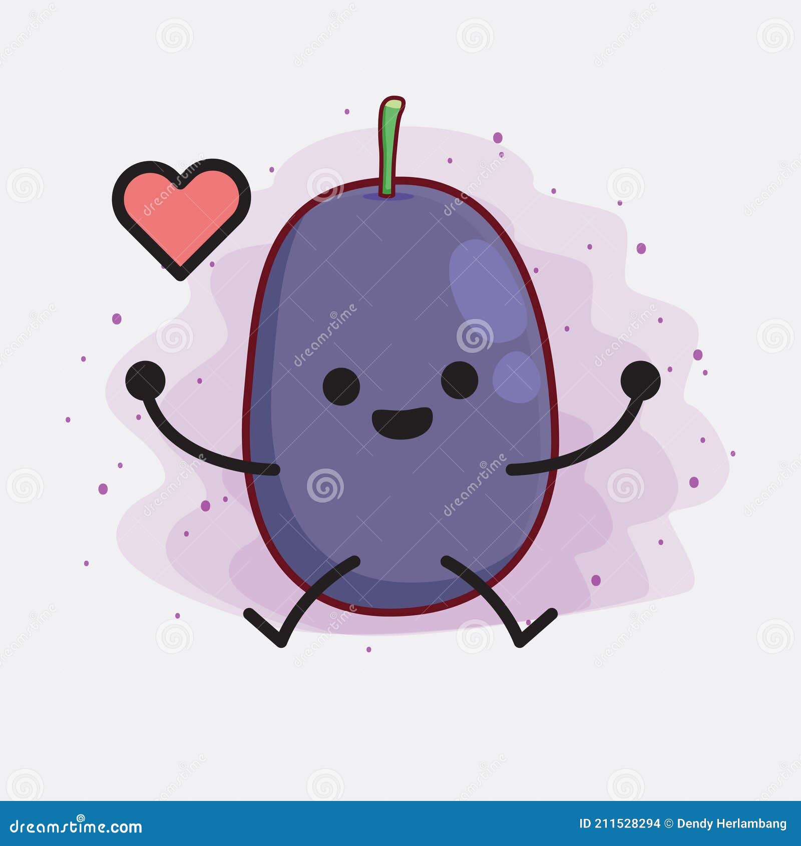 Java Plum Fruit Cute Character Illustration with Simple Face, Hands and ...