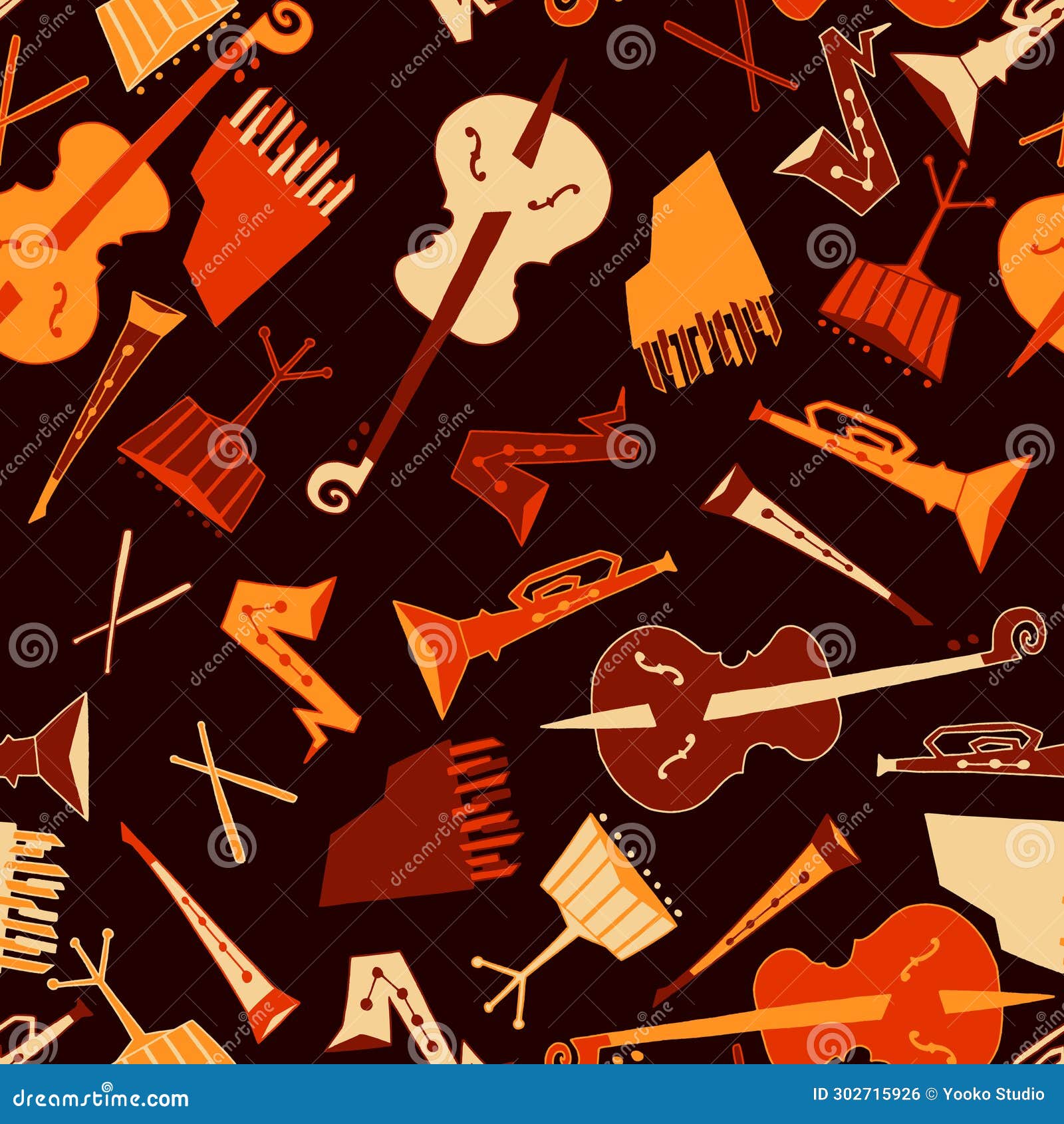 Vector Illustration of Jazz Music Instruments Seamless Pattern with ...