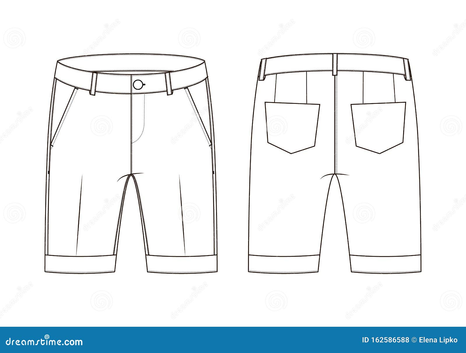 Vector Illustration of Jeans Shorts. Front and Back Views Stock Vector ...