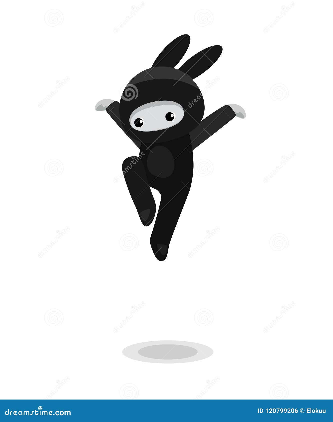 Jumping Cute Bunny Ninja Isolated on White Background Stock Vector ...