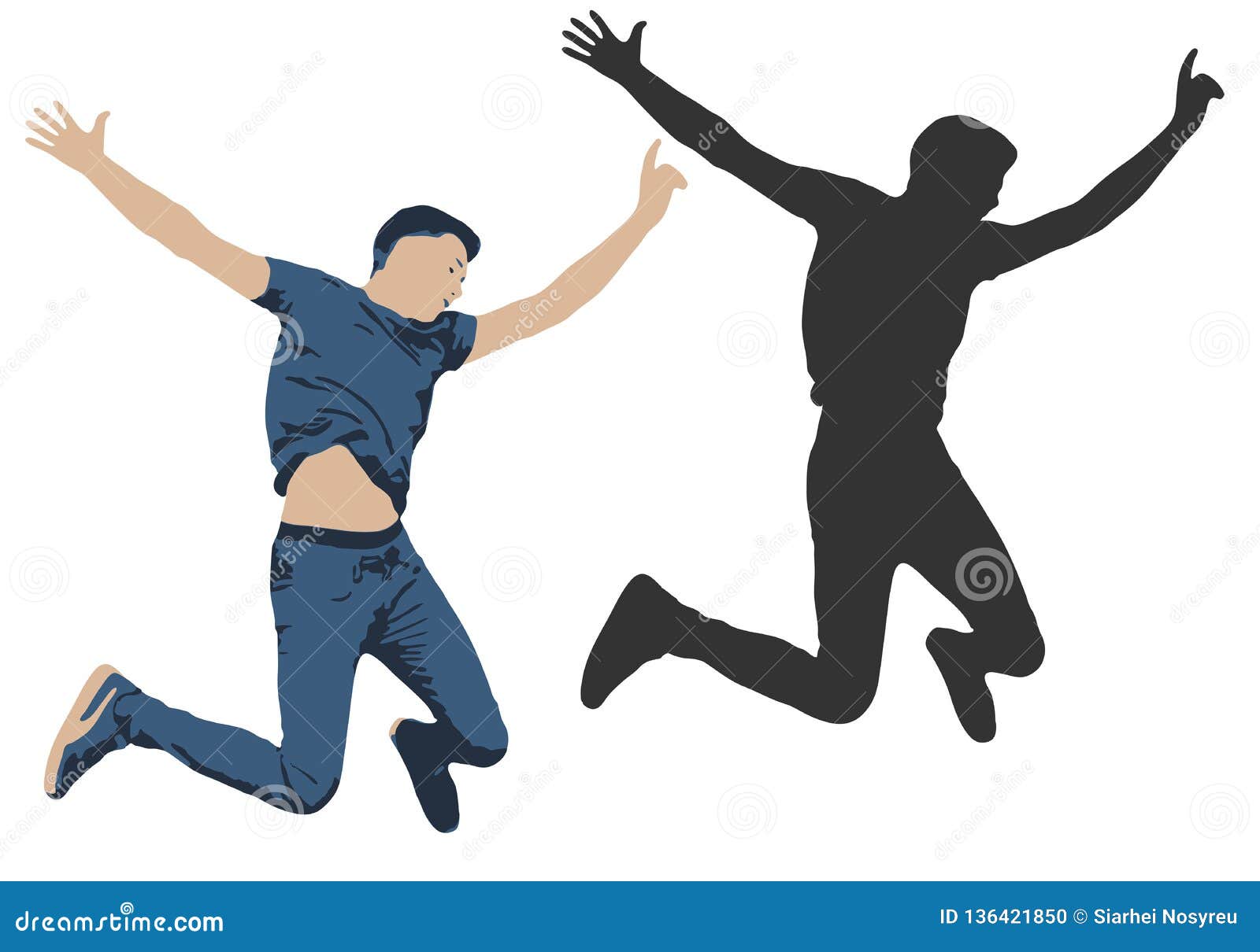 Vector Illustration of a Jumping Man. Shadow Silhouette of People Jump ...