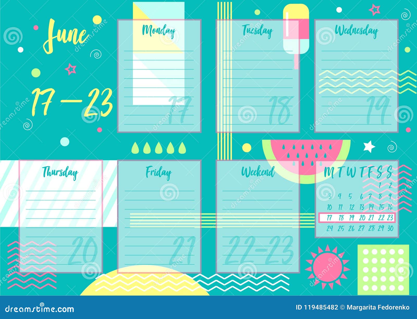 June 2019 Weekly planner stock vector. Illustration of abstract - 119485482