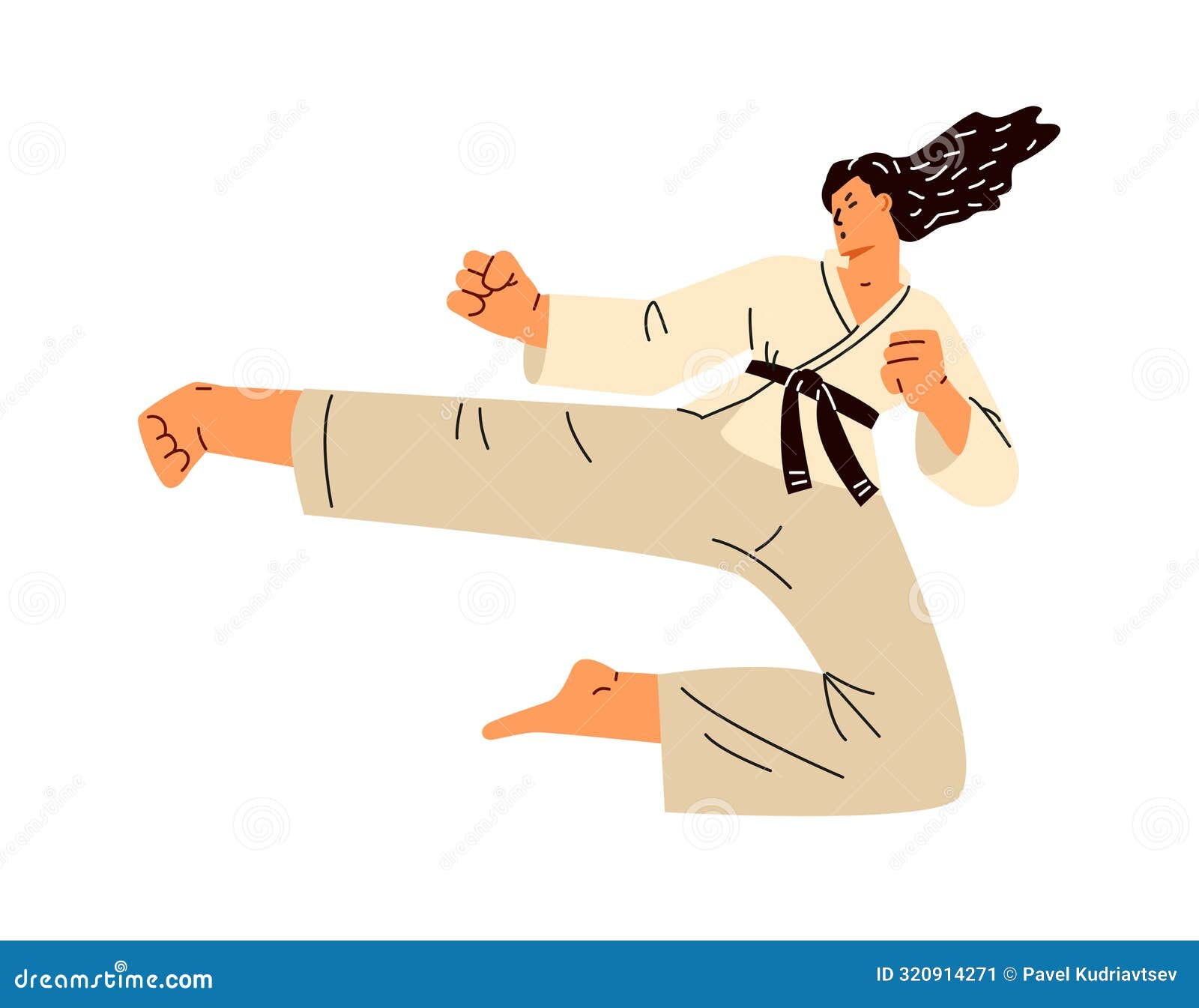 Vector Illustration of a Karate Girl in a Jump Demonstrating the Skill ...