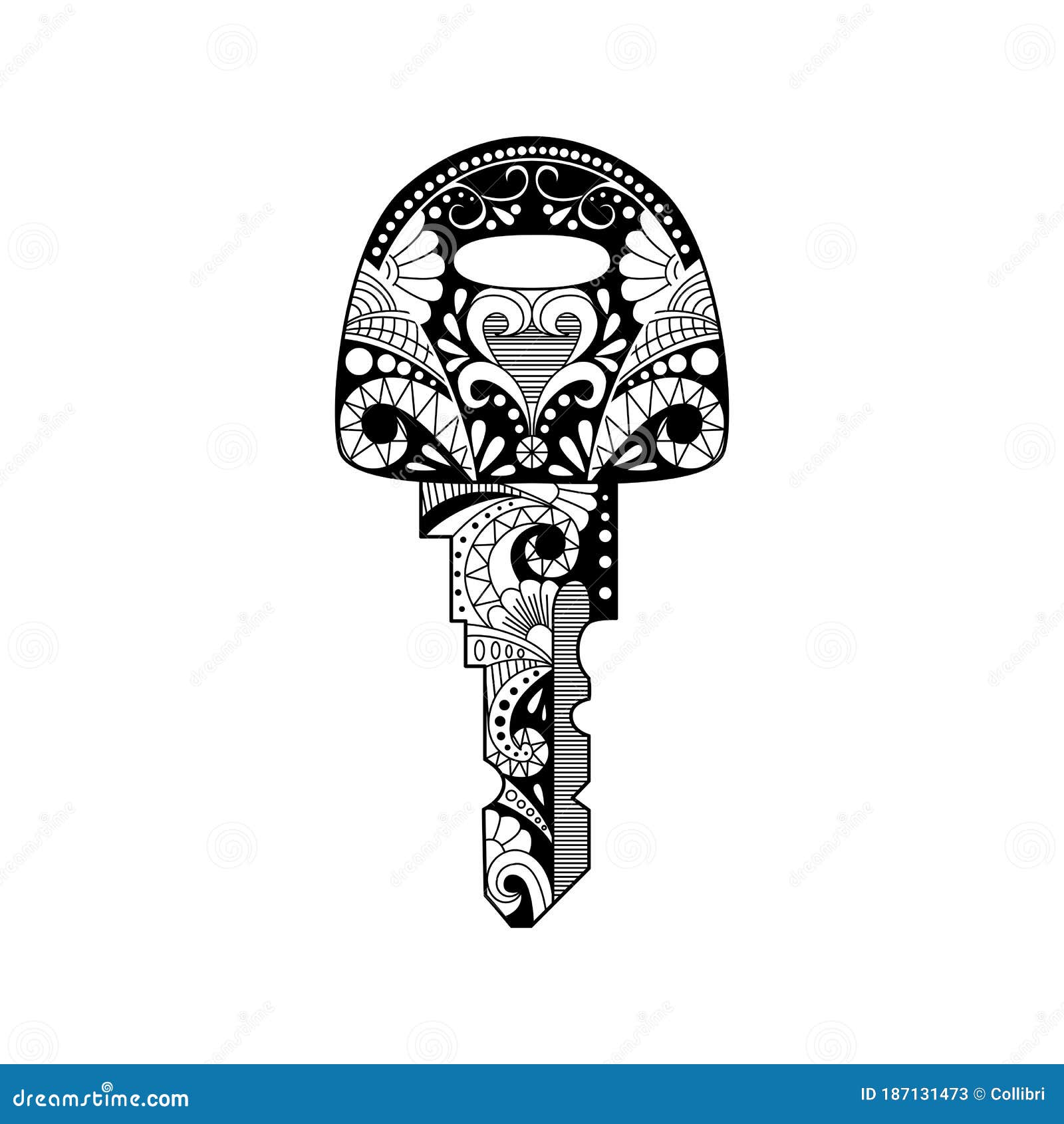 Vector Illustration Key with Ornament. Hand Drawn Ornate Key Stock ...