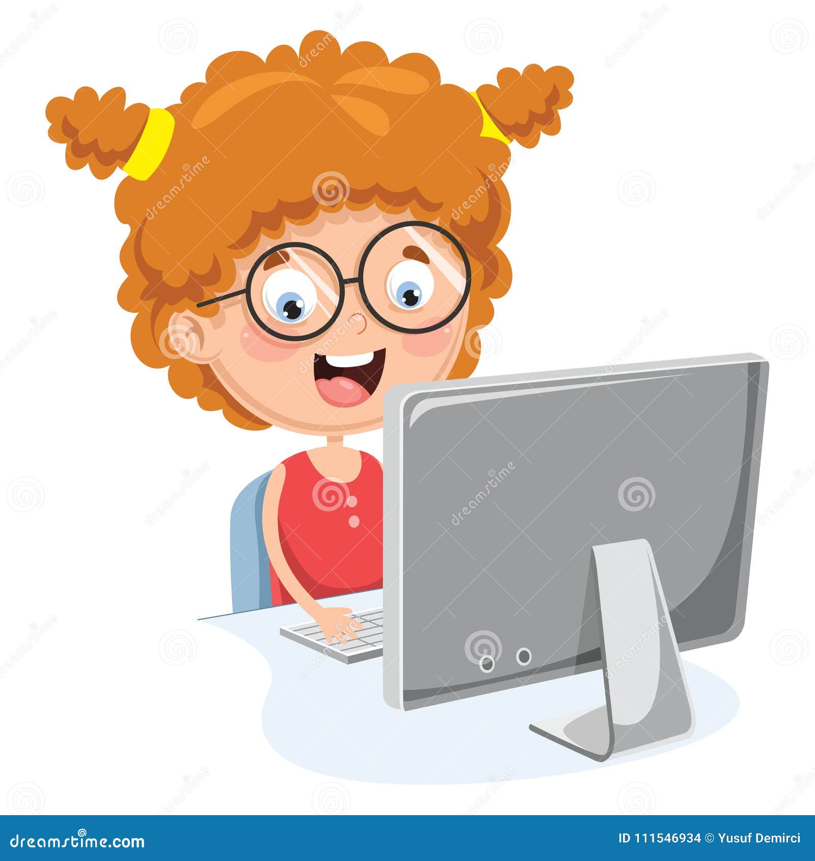 Vector Illustration of a Kid with Computer Stock Vector - Illustration ...