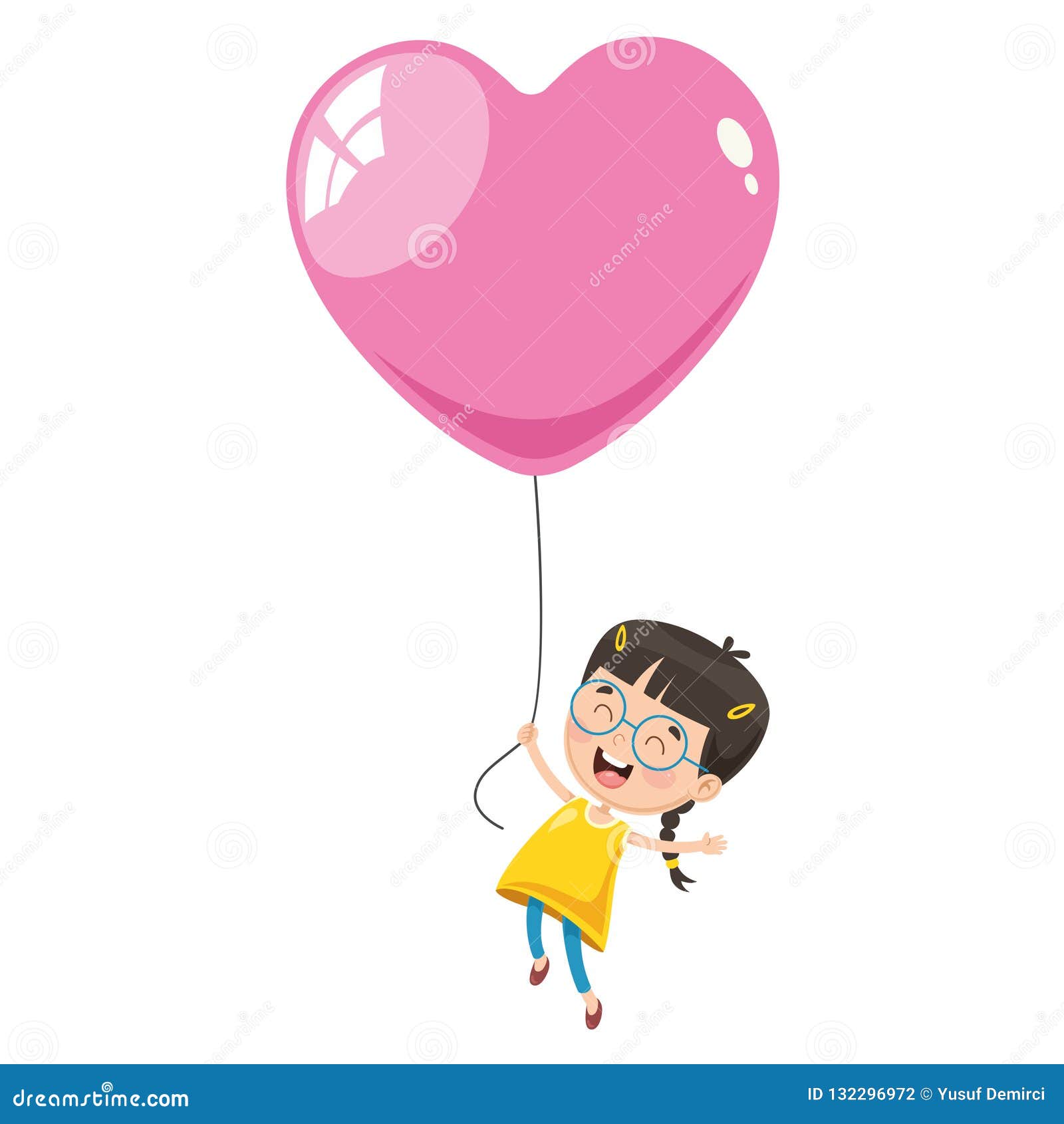 Vector Illustration of Kid Flying with Balloon Stock Vector ...