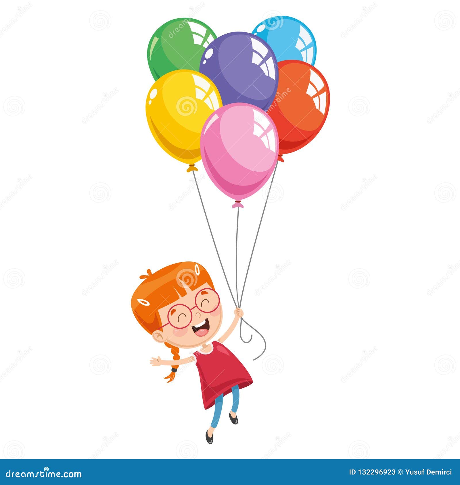 Vector Illustration of Kid Flying with Balloons Stock Vector ...