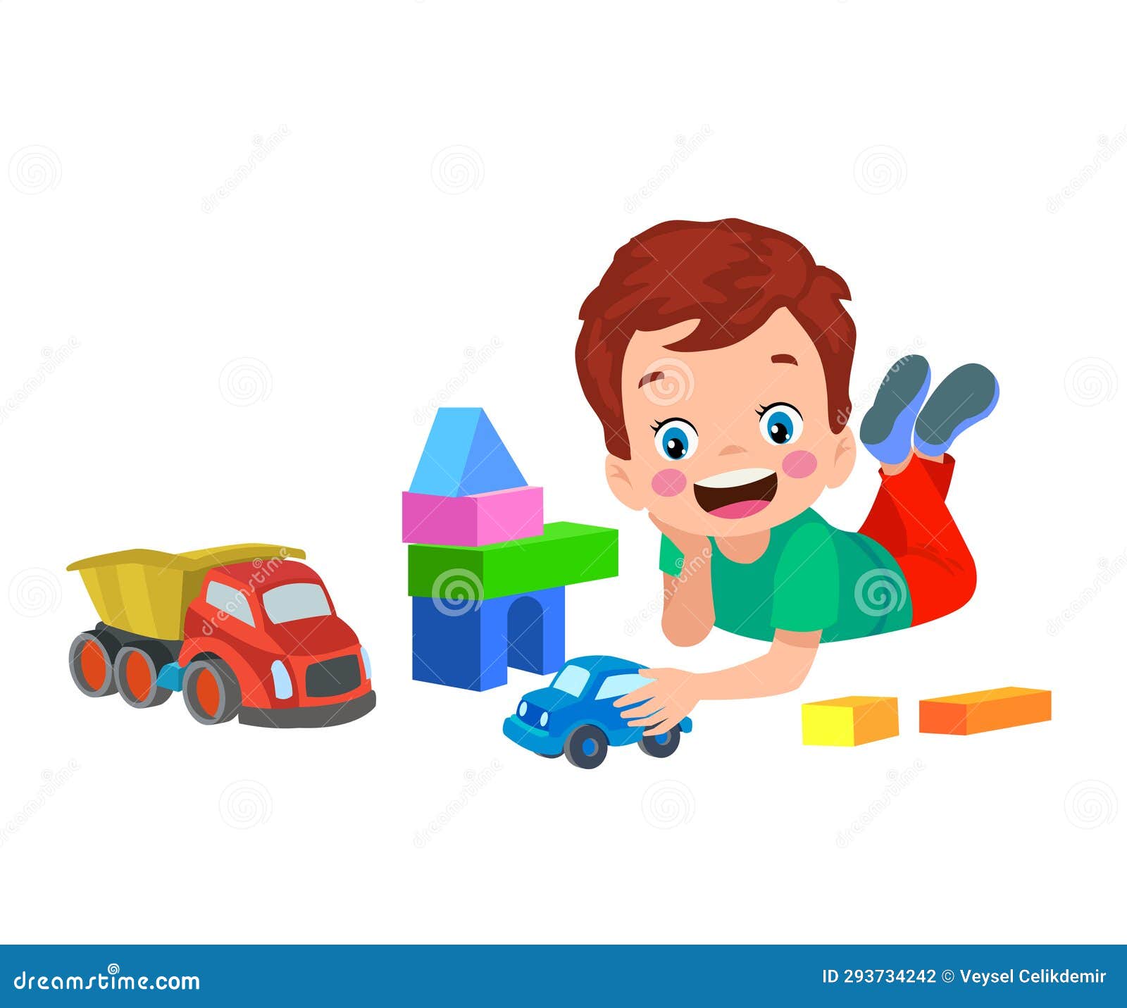 Vector Illustration of Kid Playing with Building Blocks Stock Vector ...