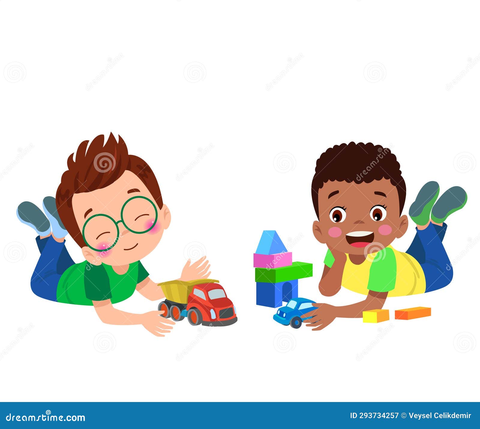 Happy Kids Playing with Building Blocks Stock Vector - Illustration of ...