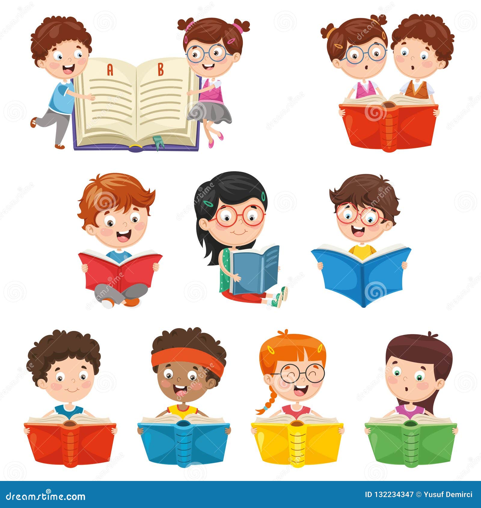 Vector Illustration of Kid Reading Book Stock Vector - Illustration of ...