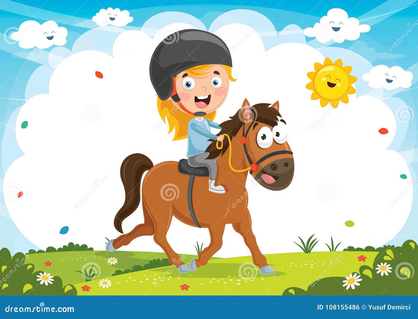 Vector Illustration of Kid Riding Horse Stock Vector - Illustration of ...