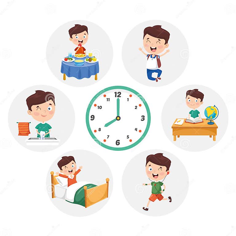 Vector Illustration of Kid daily Routine Activities Stock Vector ...