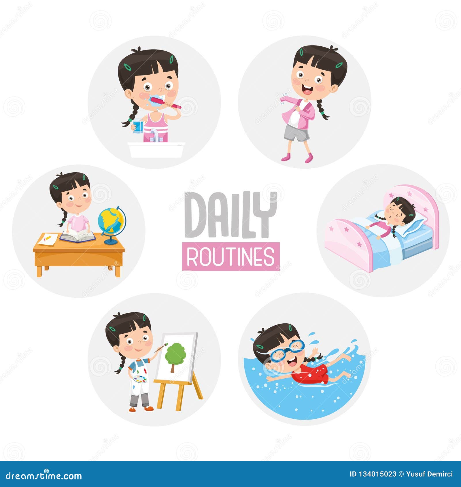 Vector Illustration of Kid daily Routine Activities Stock Vector ...