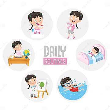 Vector Illustration of Kid daily Routine Activities Stock Vector ...