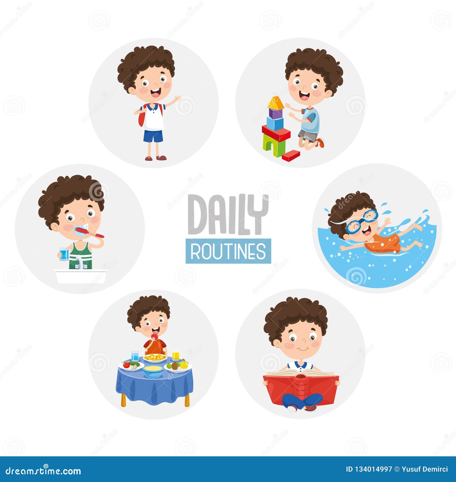Vector Illustration of Kid daily Routine Activities Stock Vector ...