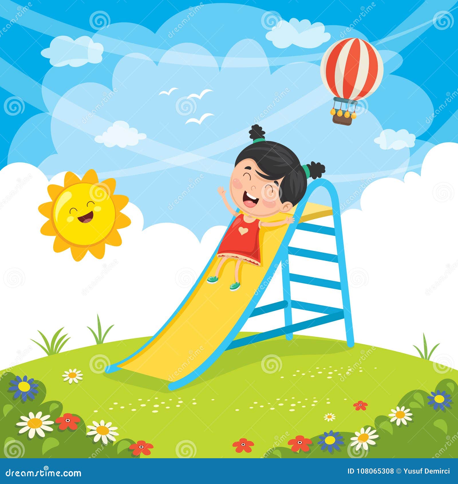 Vector Illustration of Kid Sliding Stock Vector - Illustration of ...