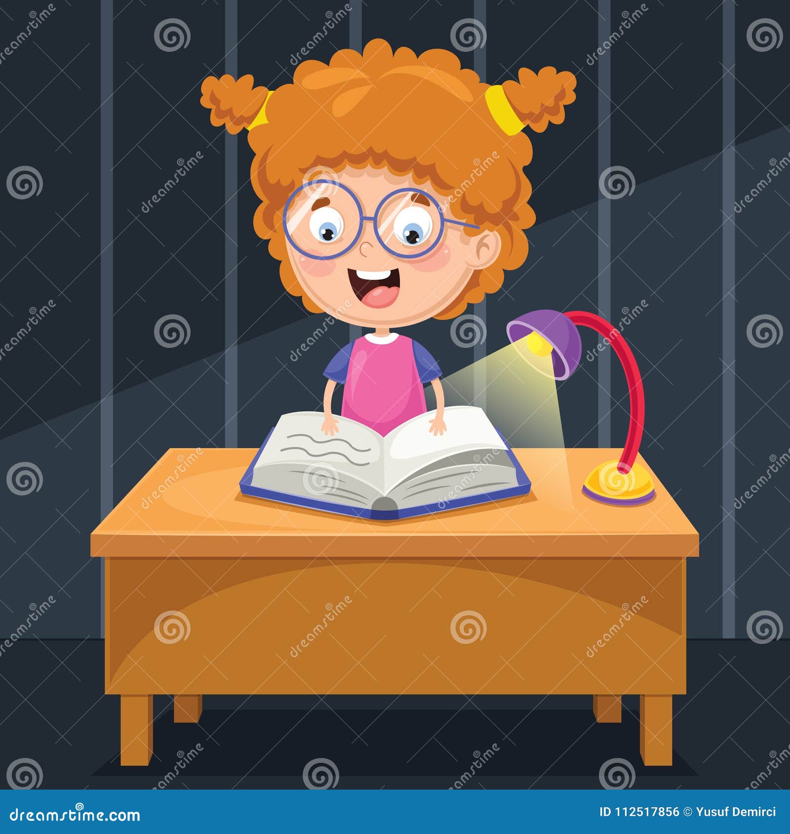 Vector Illustration of Kid Studying at Night Stock Vector ...