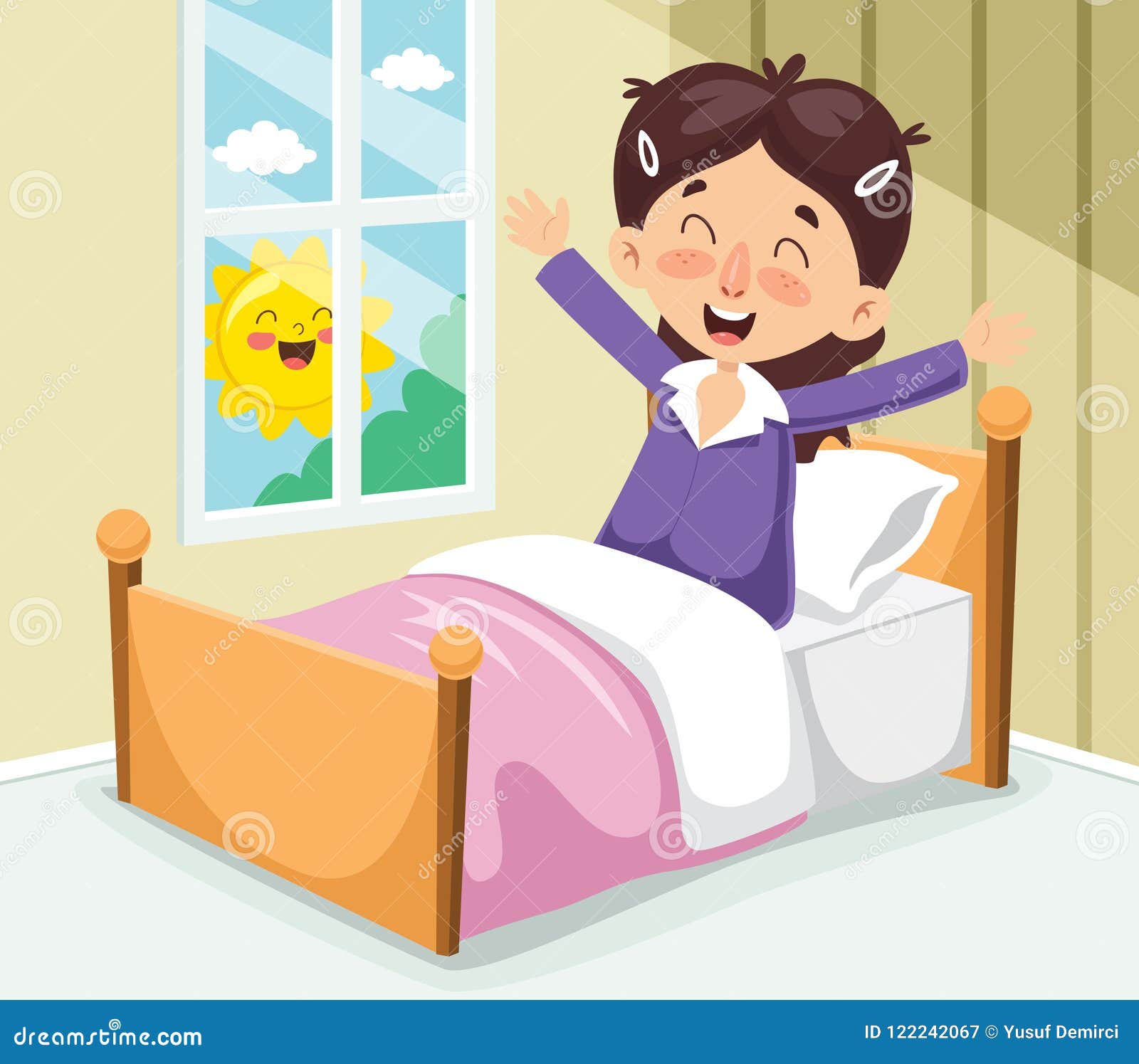 Vector Illustration of Kid Waking Up Stock Vector - Illustration of ...