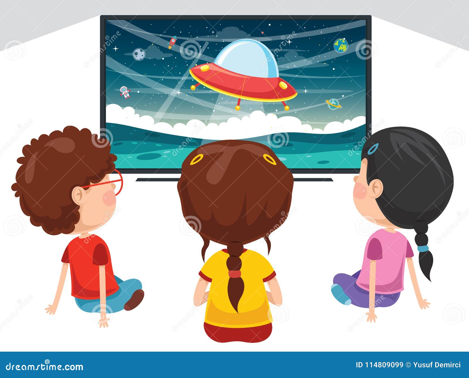 Vector Illustration Of Kid Watching Tv | CartoonDealer.com #114809099