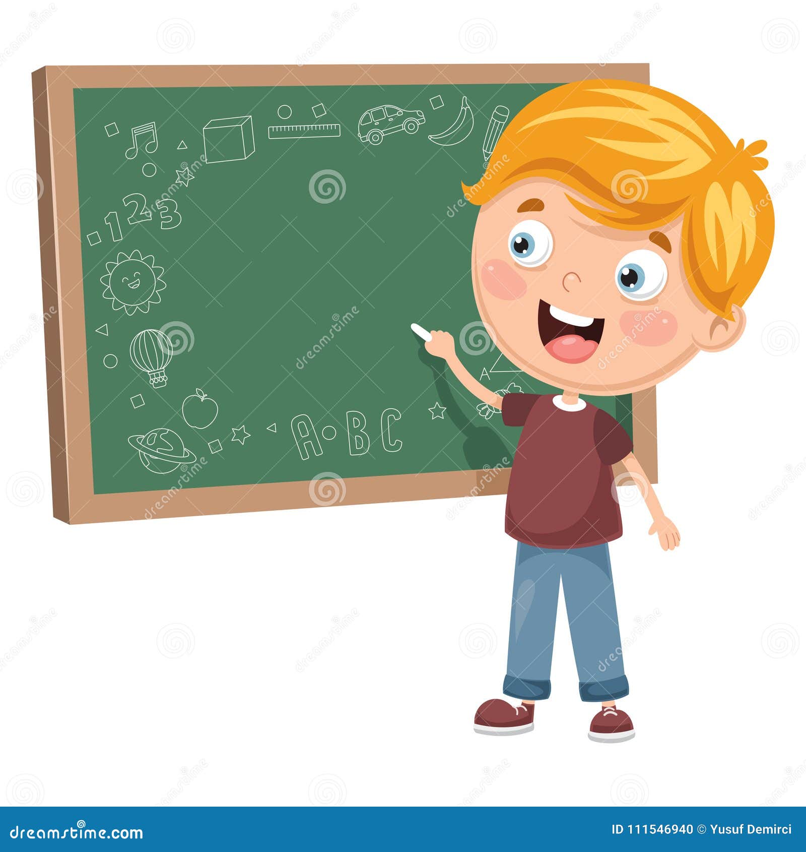 Vector Illustration of a Kid Writing on Board Stock Vector ...