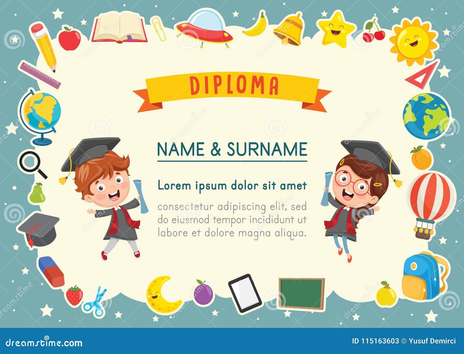 Vector Illustration of Kids Diploma Stock Vector - Illustration of girl ...