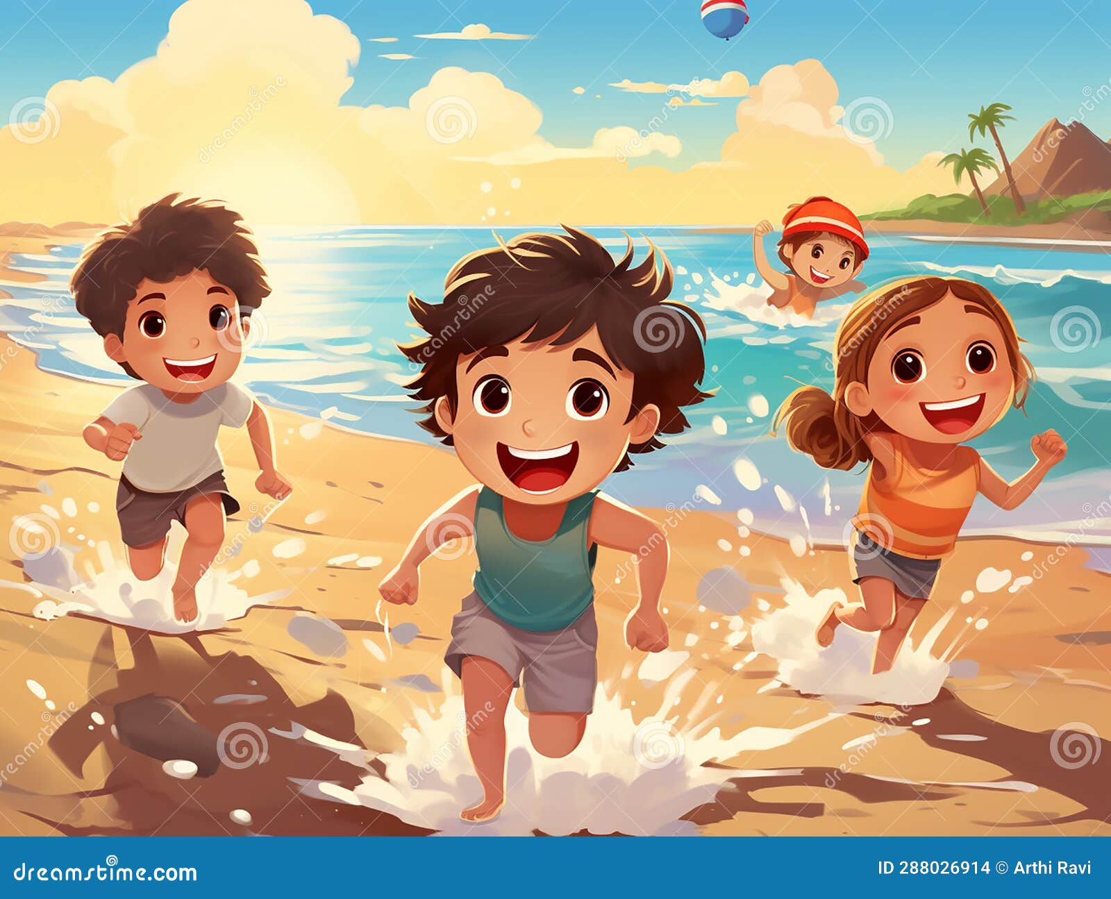 Vector Illustration Kids Having Fun on the Beach Stock Illustration ...