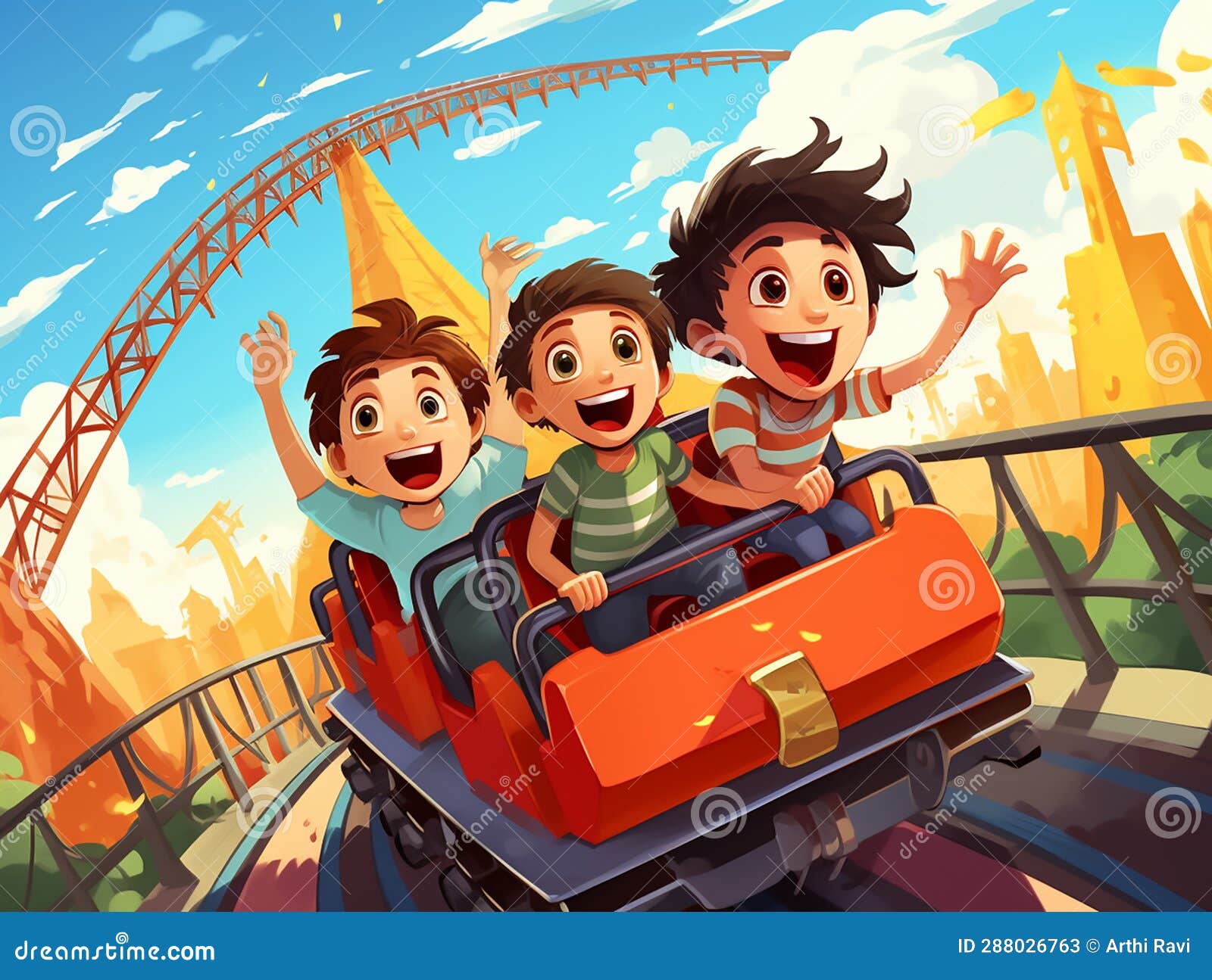 Vector Illustration Kids Having Fun on the Roller Coaster Stock ...
