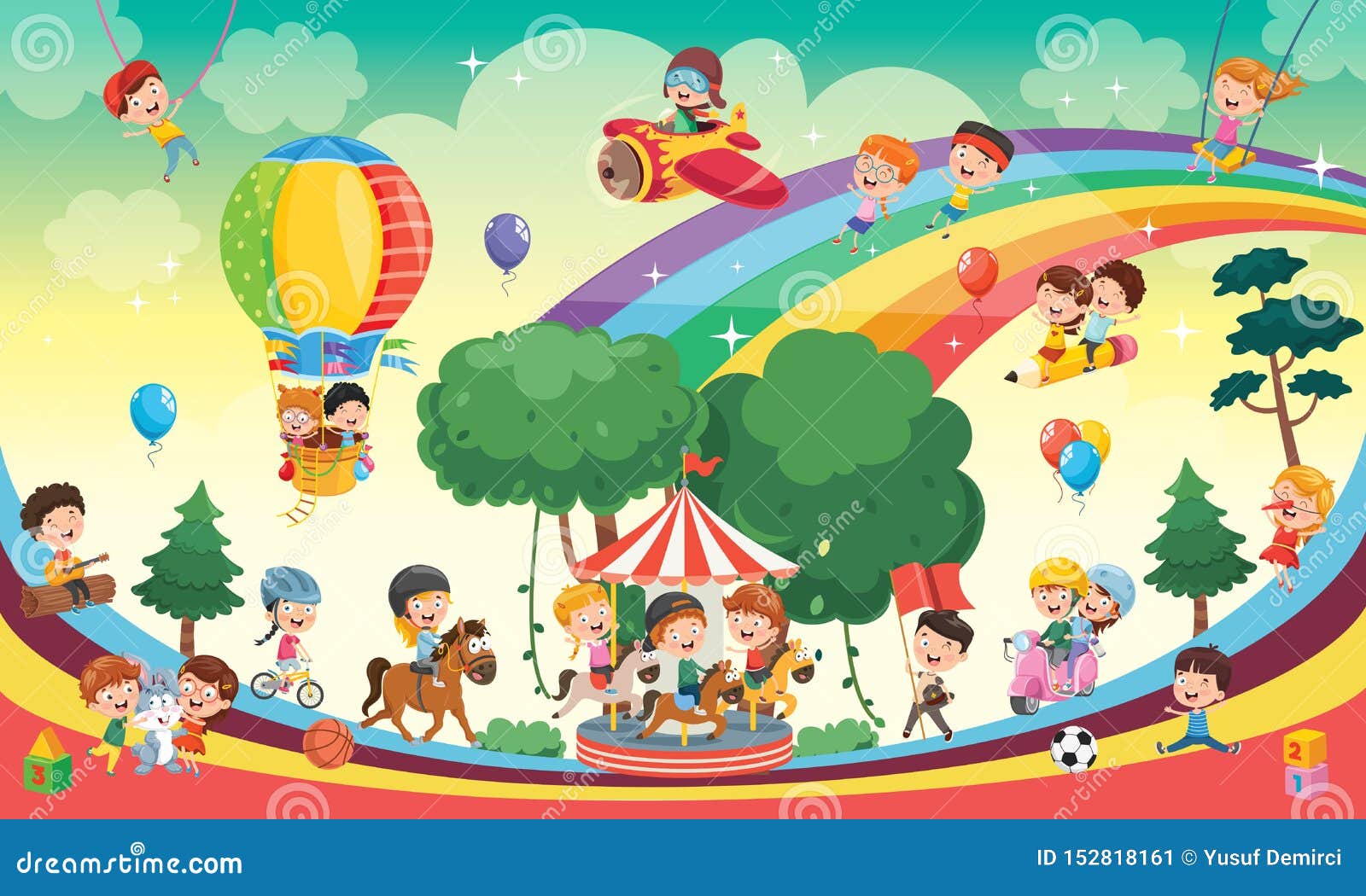 Vector Illustration of Kids Landscape Stock Vector - Illustration of ...