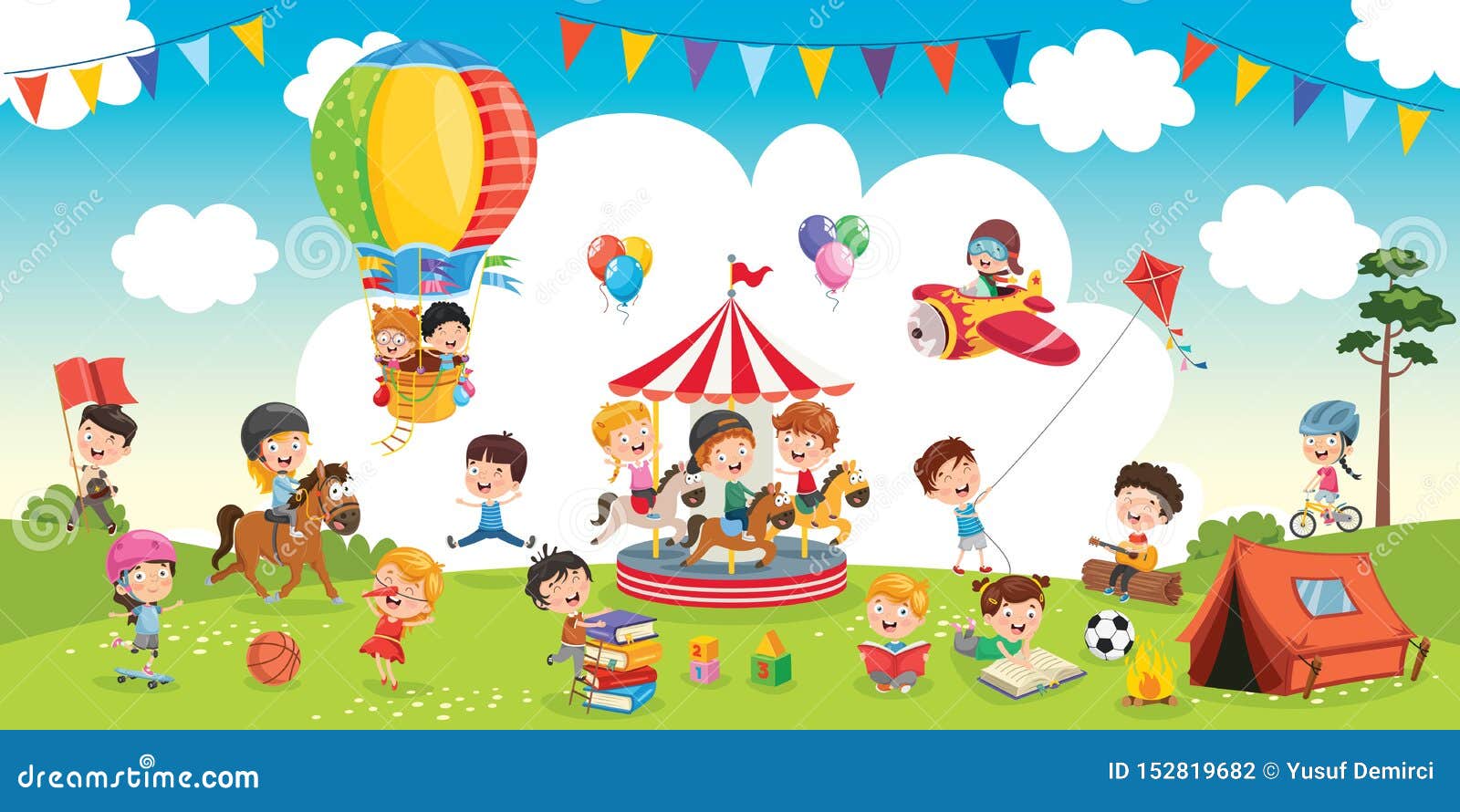 Vector Illustration of Kids Landscape Stock Vector - Illustration of ...