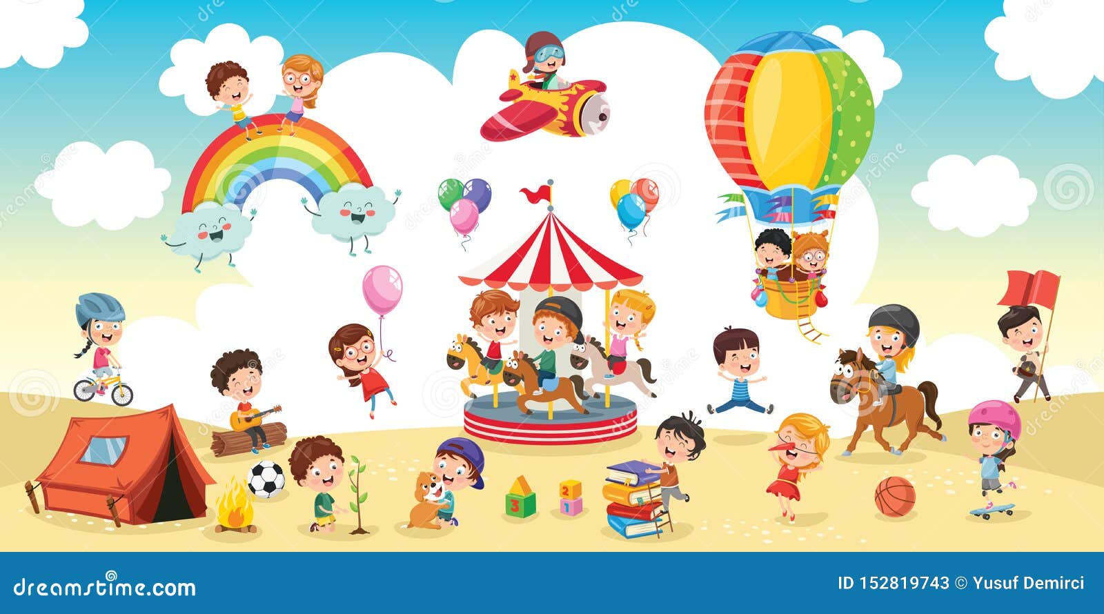 Vector Illustration of Kids Landscape Stock Vector - Illustration of ...